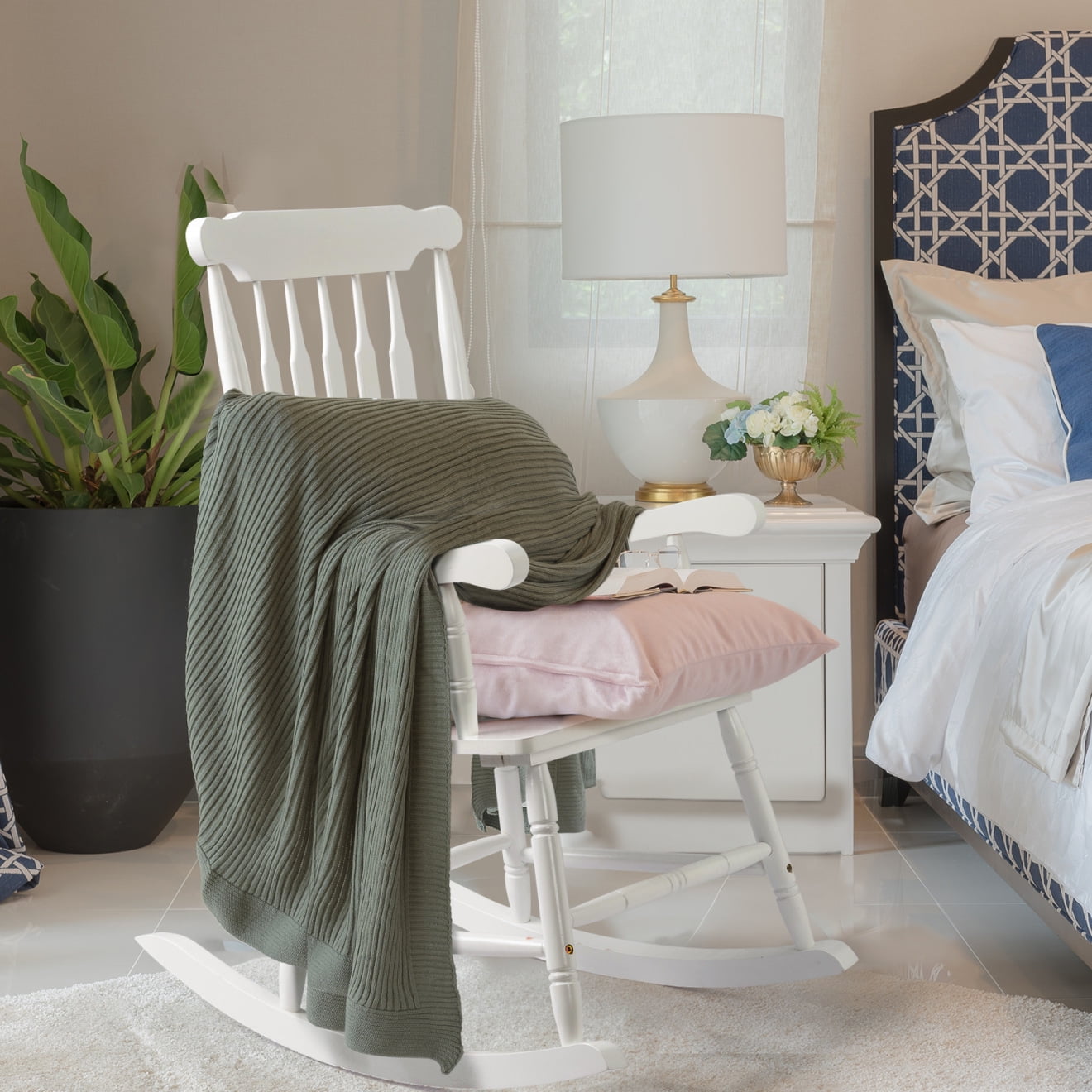 Solid Wood Rocking Chair with Armrests and Backrest, Indoor Porch ...