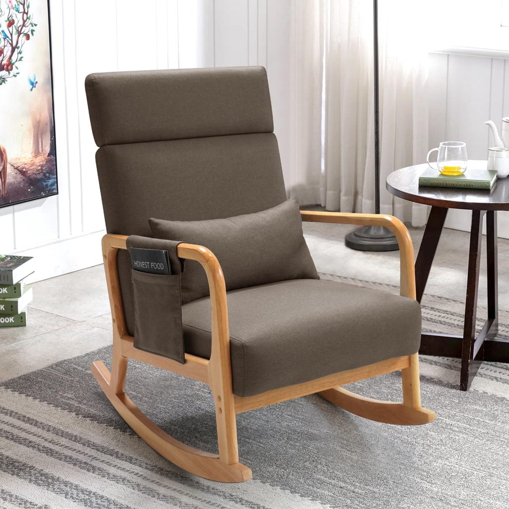 Rocking Chair with Oversized Wing Back,Extra Wide Rocking Loveseat,Mid ...