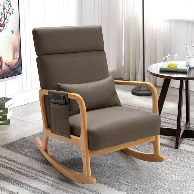 Solid Wood Rocking Chair, Nursery Upholstered Glider Rocker, Rocking ...