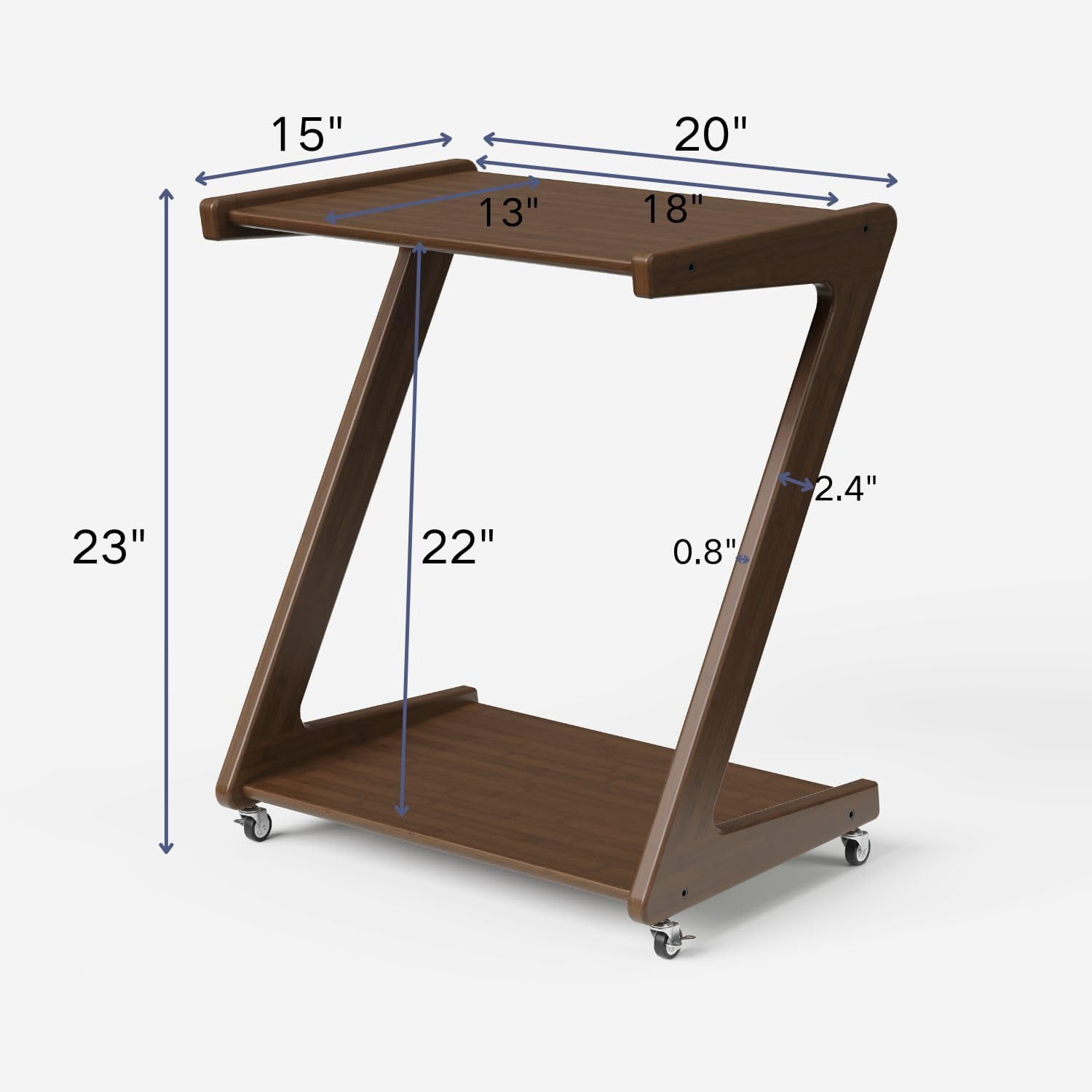 Solid Wood Rolling End Table with Lockable Wheels, Bamboo Couch Side ...