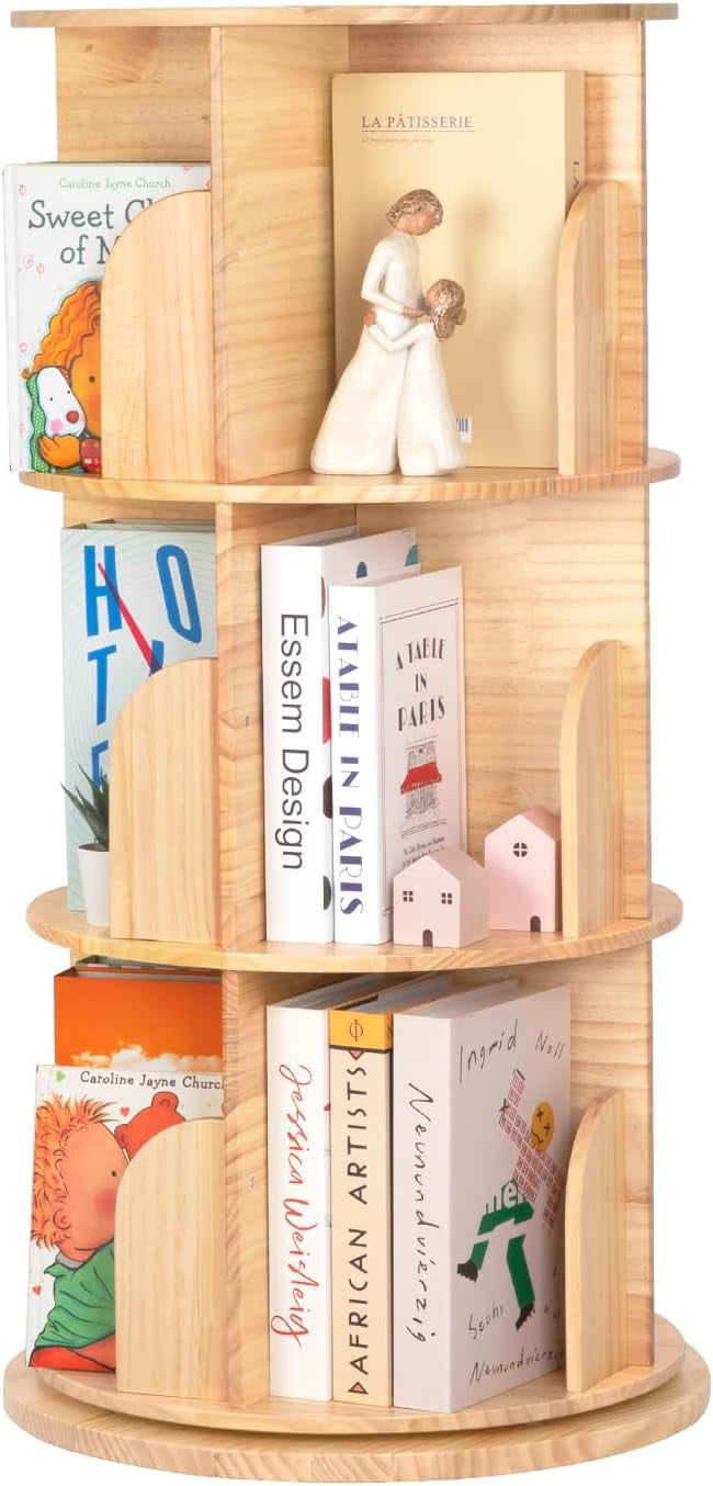 Solid Wood Rotating Bookshelf for Kids, Spinning Bookshelf Tower with ...