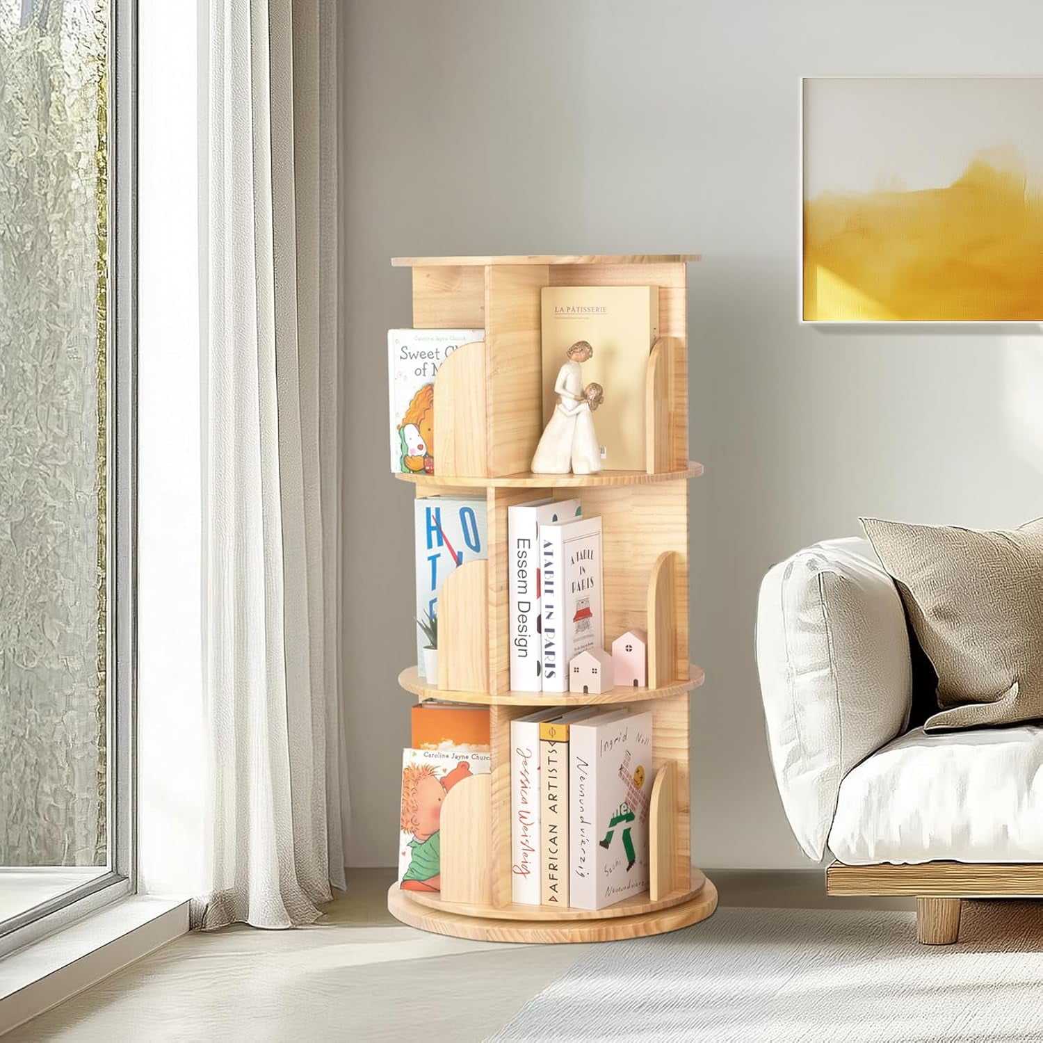 Solid Wood Rotating Bookshelf for Kids, Spinning Bookshelf Tower with ...