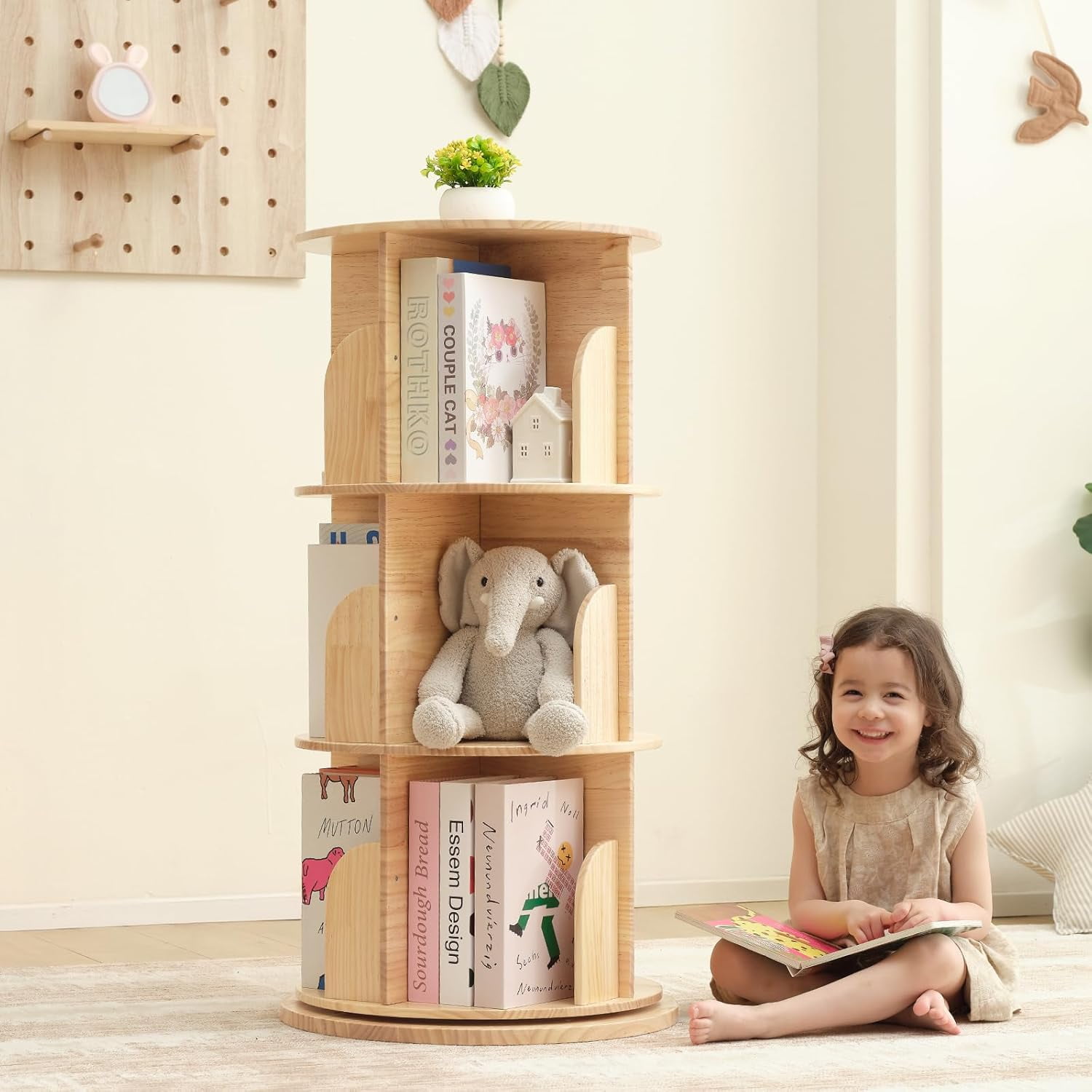 Solid Wood Rotating Bookshelf for , Spinning Bookshelf Tower with Large ...