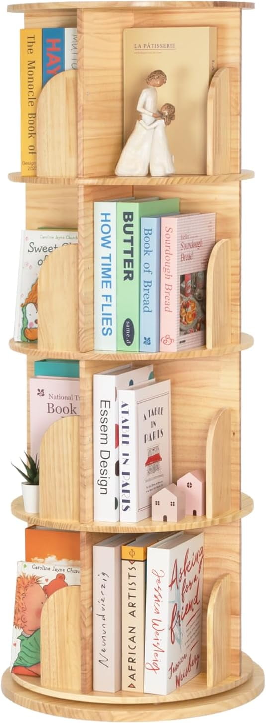 Solid Wood Rotating Bookshelf Tower, Spinning Bookshelf with Large ...