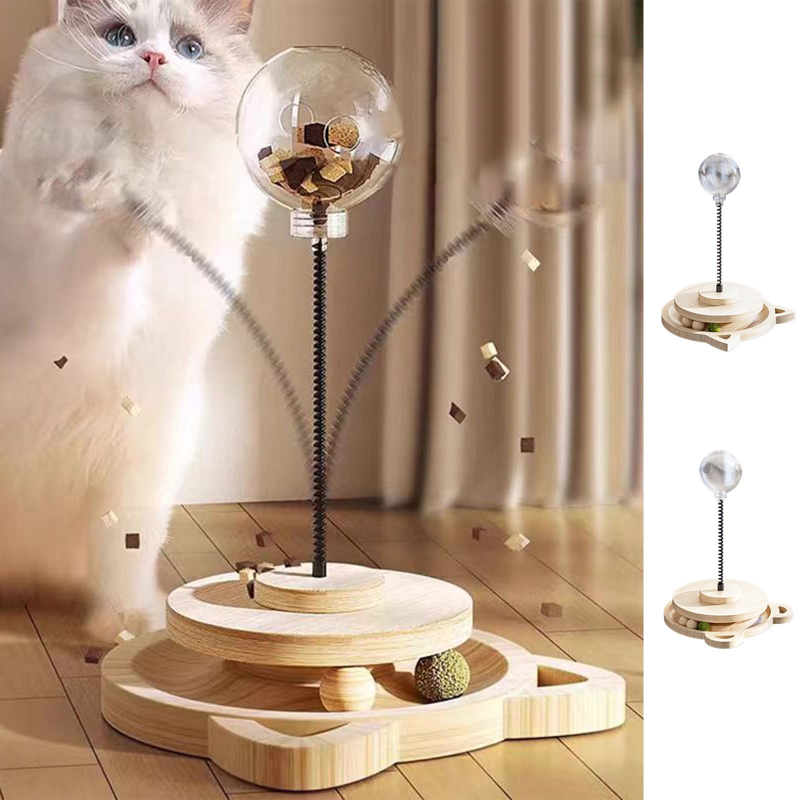 Solid Wood Rotating Catnip Ball Set for Cats | Interactive Food ...