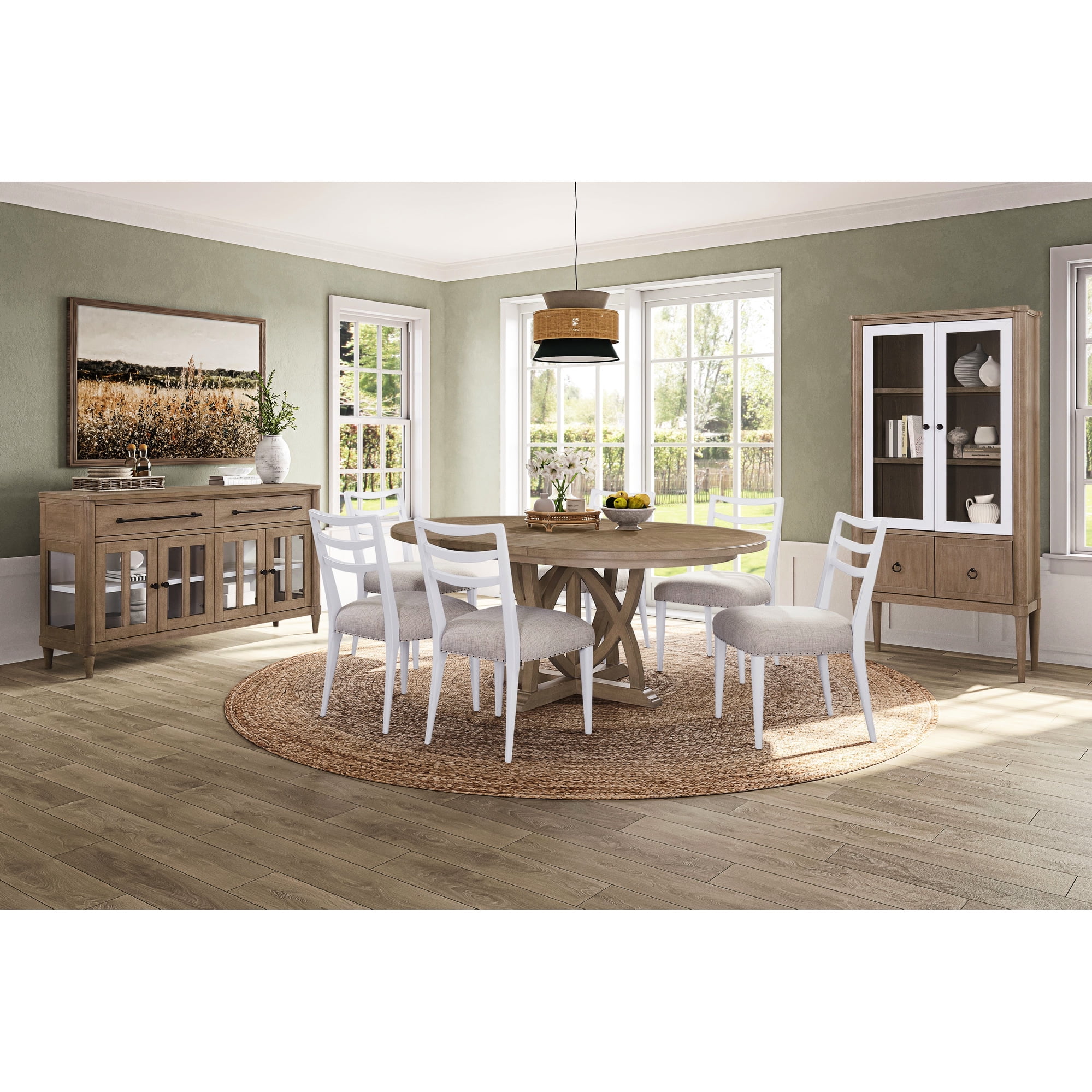 Solid Wood + Round Expandable Table, 4 Ladderback Chairs In White ...
