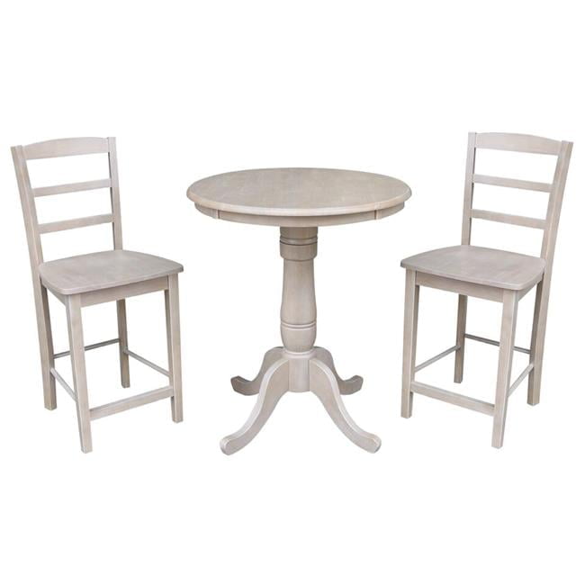 Solid Wood Kitchen Dining Set - Round Pedestal Counter Height Table & 2 ...