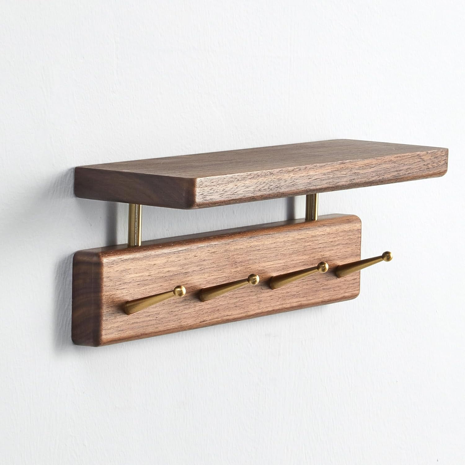 Solid Wood Shelf with Hooks, 12 inch Coat Rack Wall Mount, Shelves with ...