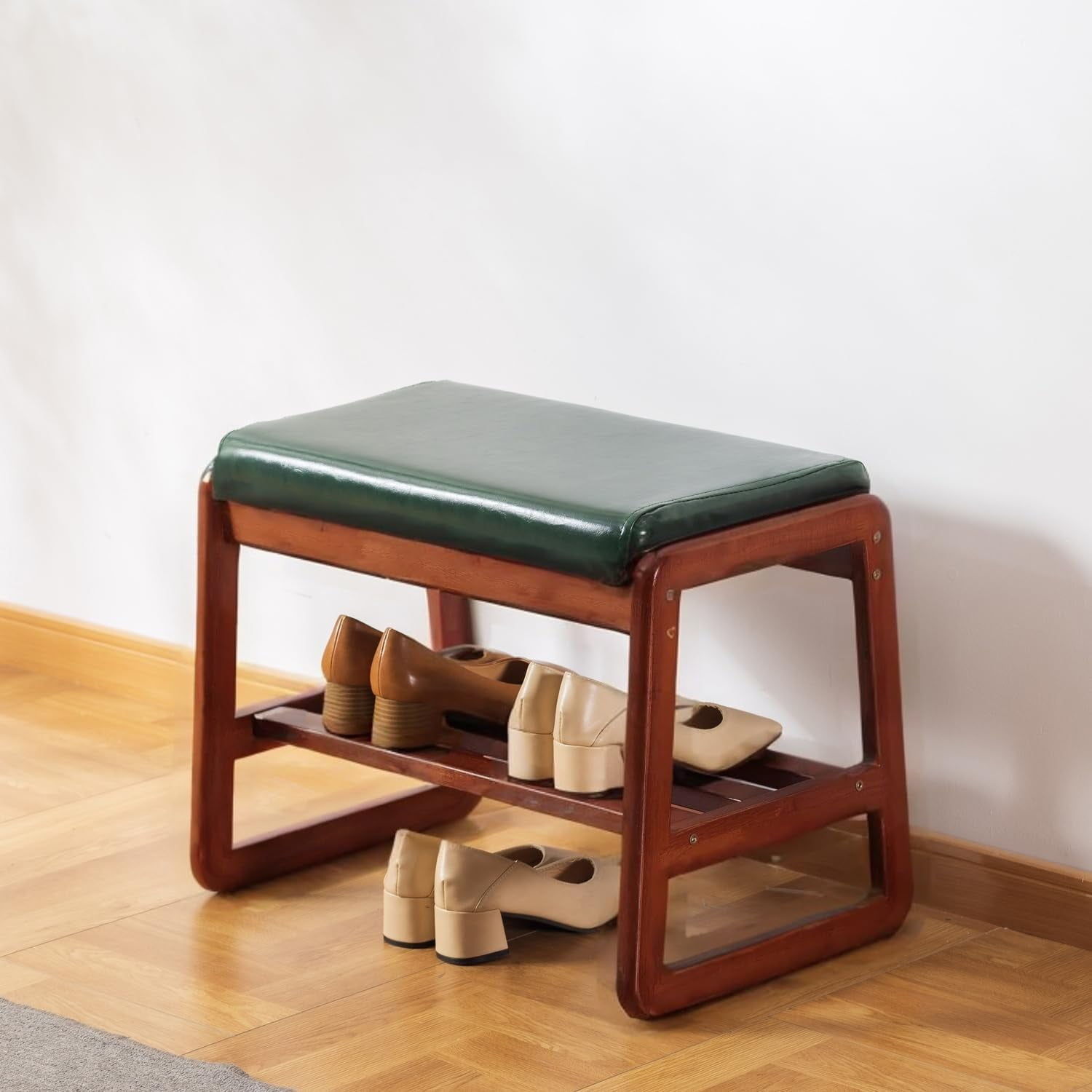 Solid Wood Shoe Bench, 2-Tier Wooden Entryway Bench, Modern Shoe Rack ...