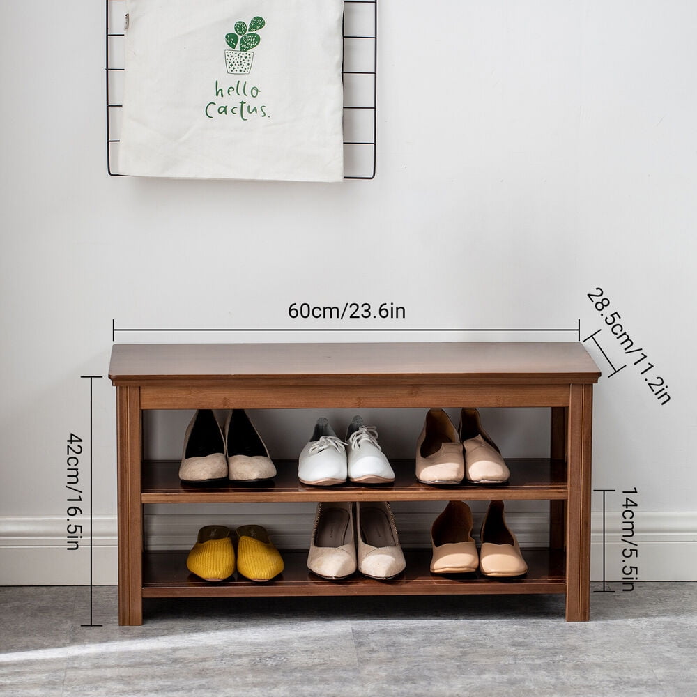 Solid Wood Shoe Rack Bench 3-Tier Shoe Organizer Entryway Bench Shoe ...