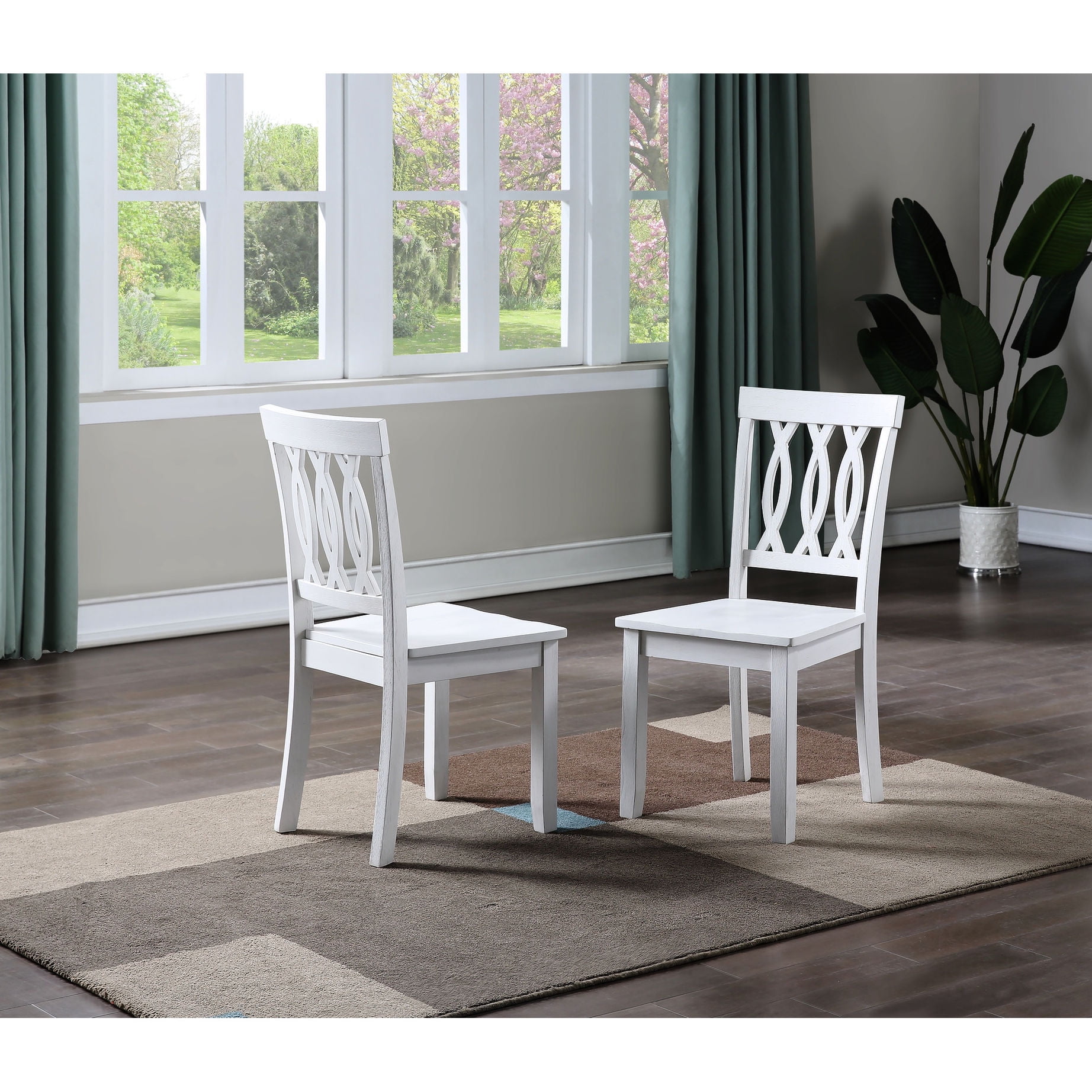 Solid Wood Side Chairs in White (Set of 2) | Shaped Seat for ...