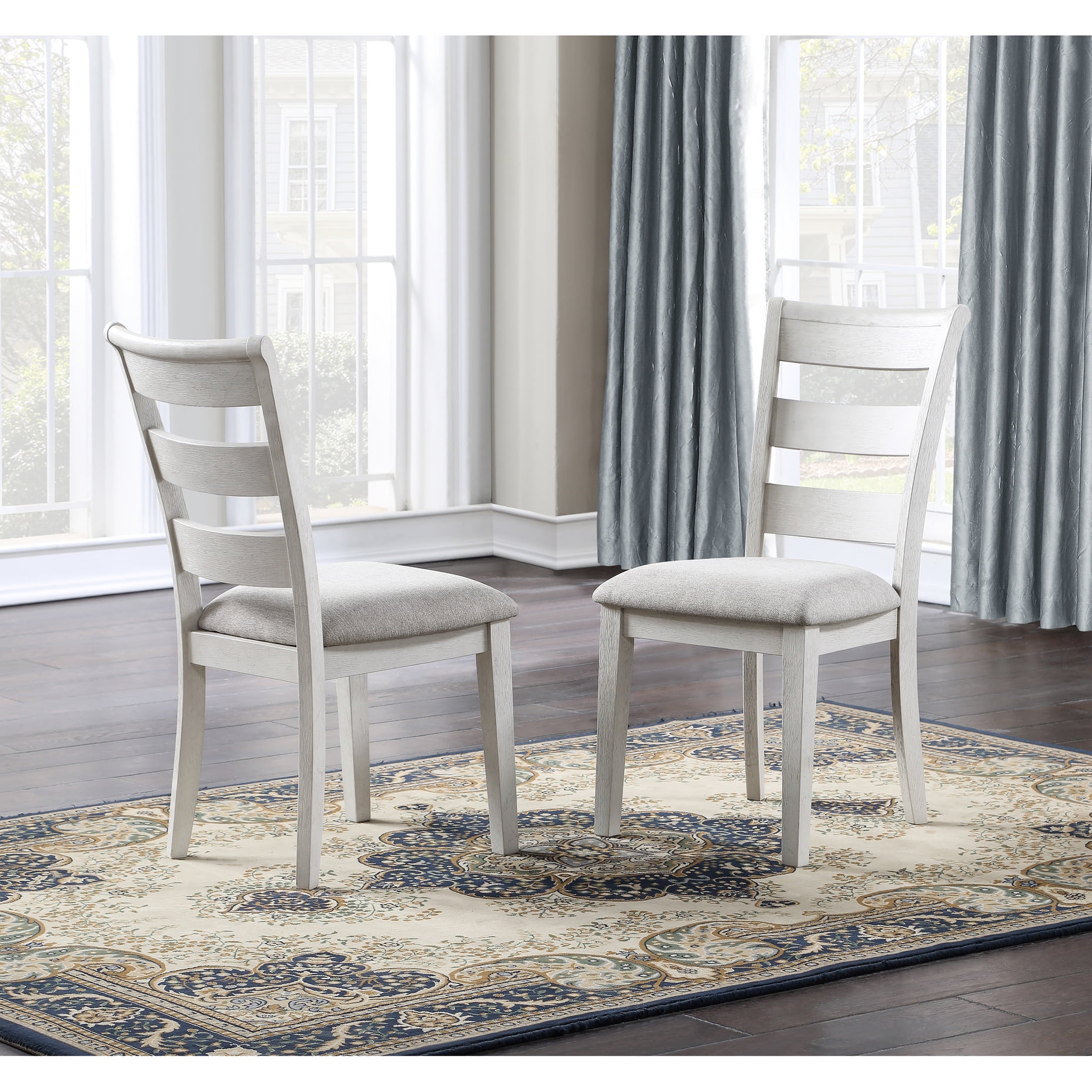 Solid Wood Side Chairs in Grey Fabric / In Dining Rooms / Rolled Cap ...