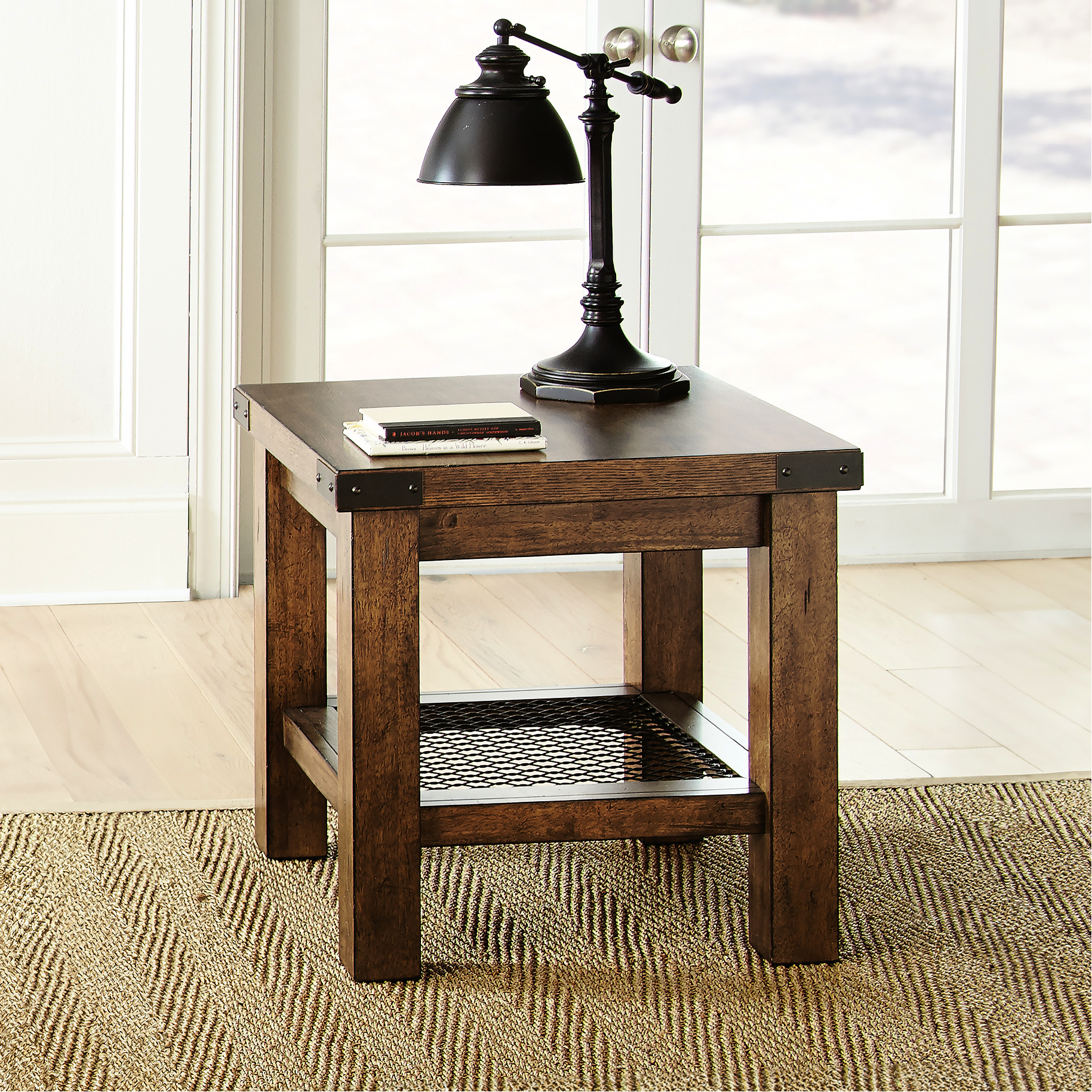 Solid Wood + Side Table, Antique Oak Finish And Metal Details, 24 ...