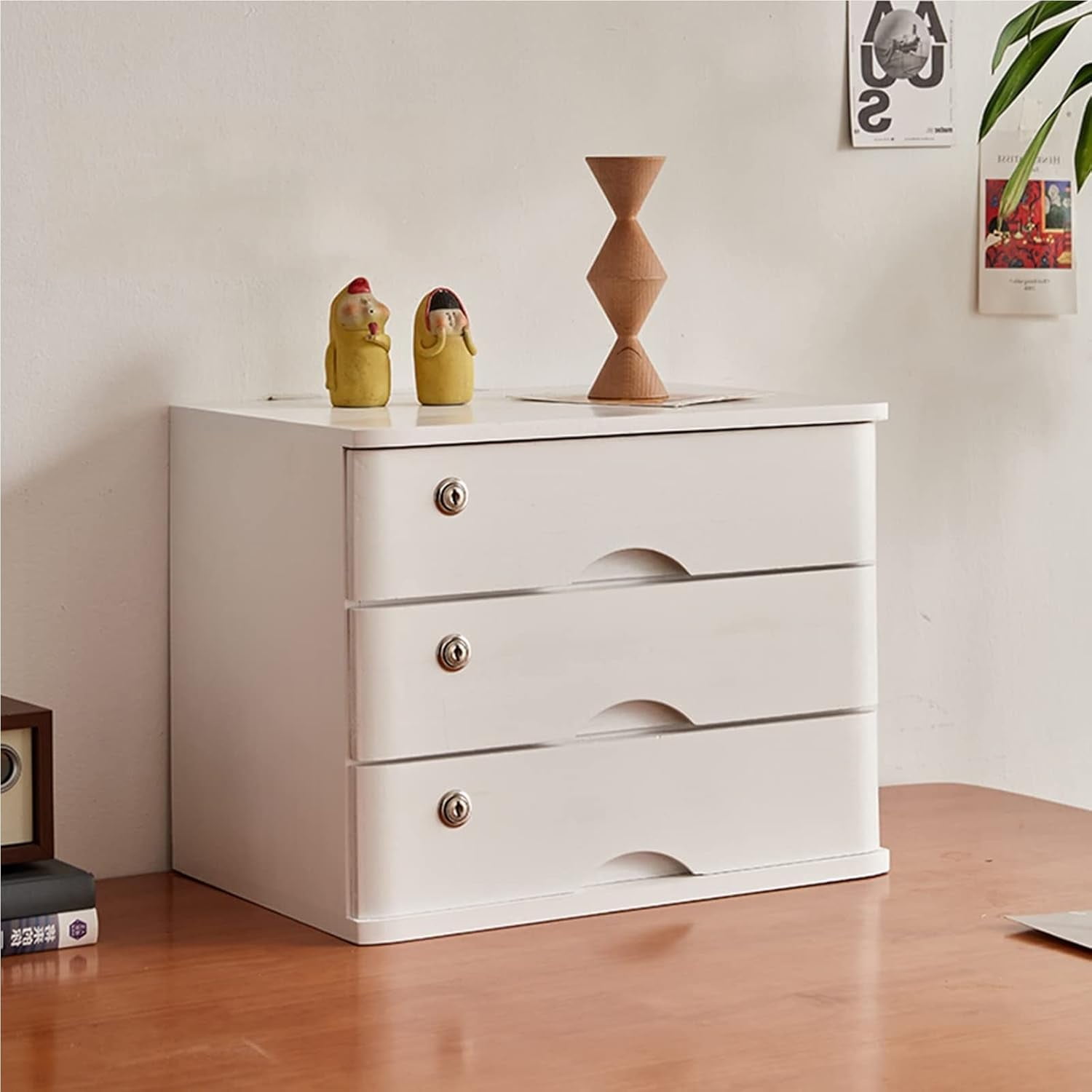 Solid Wood Storage Box - Desktop File Cabinet, With Lock Flat File ...