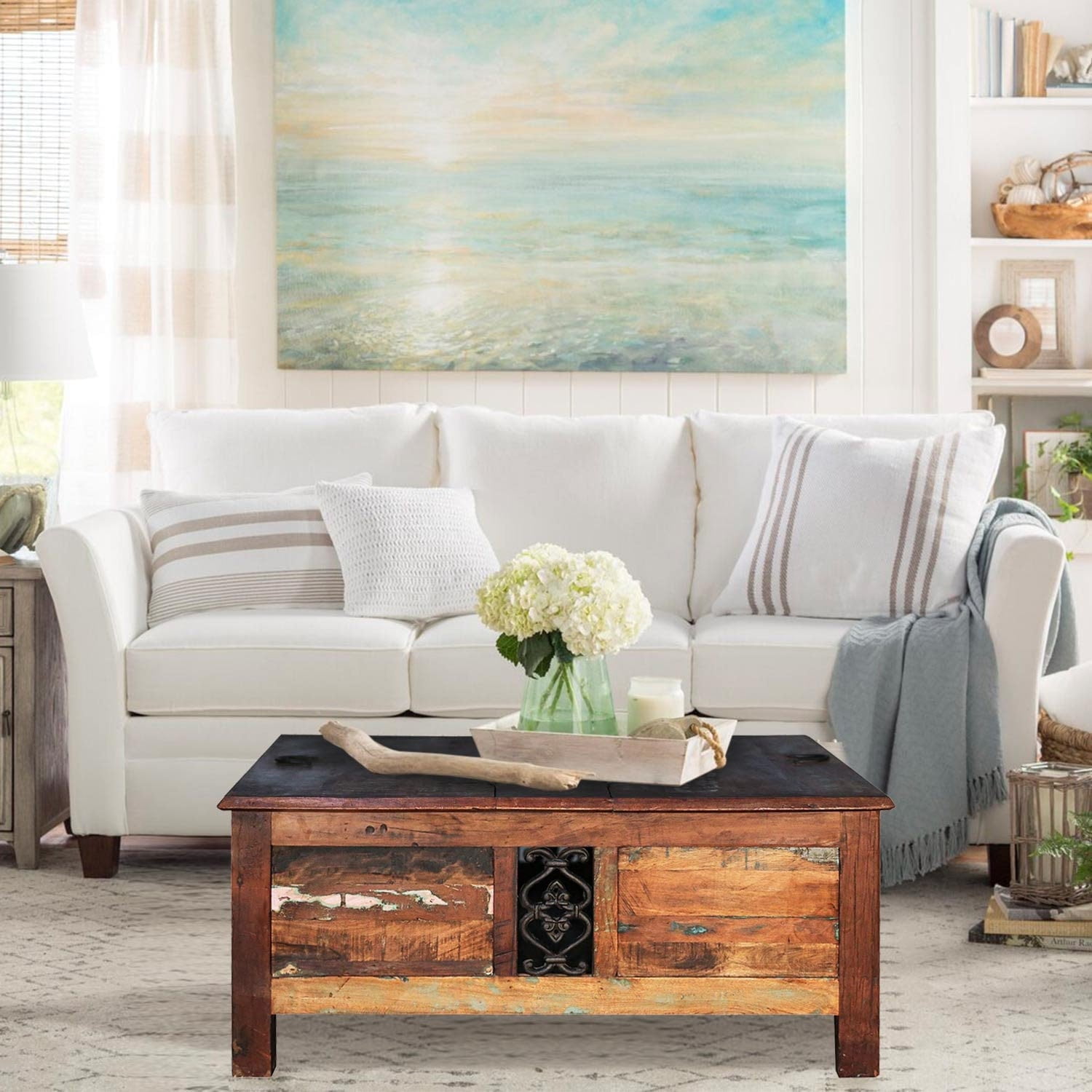 Solid Wood Storage Chest Handmade 40 x40 Box Coffee Table Vintage Wooden Trunk For Bedroom Farmhouse Style Center Table