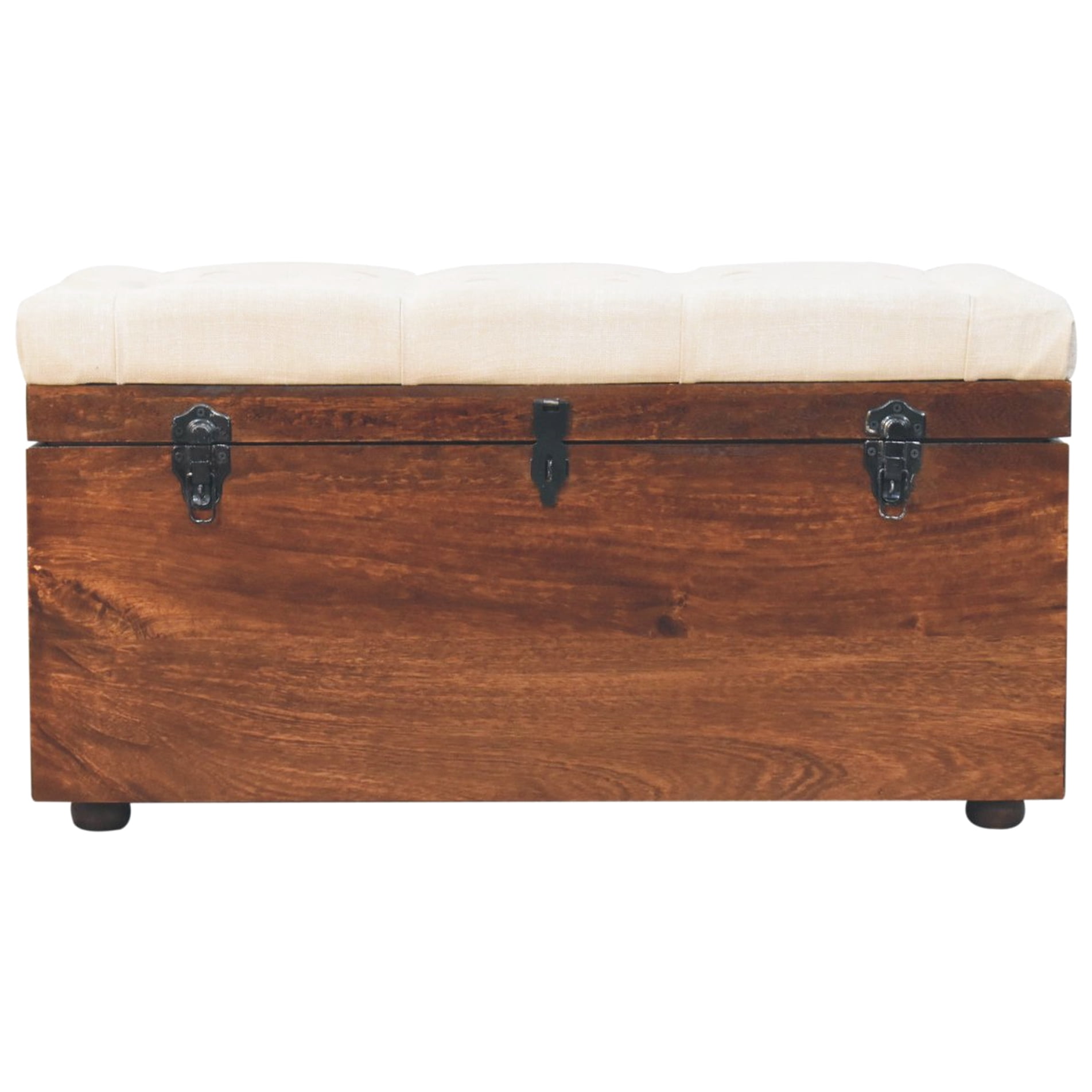 Solid Wood Storage Container With Walnut Colour And White Linen ...