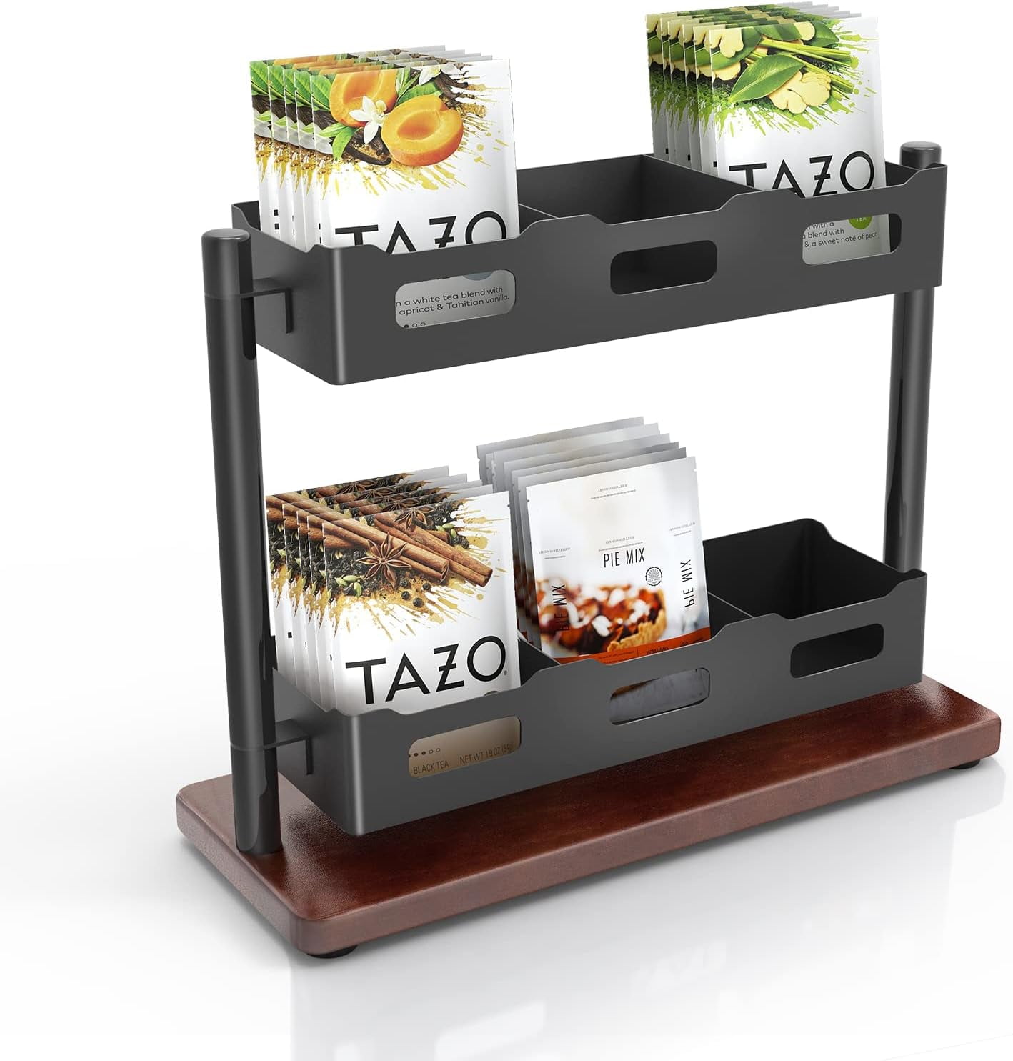 Solid Wood Tea Bag Organizer - 2 Tier Holds 50 Teabags, Vertical ...