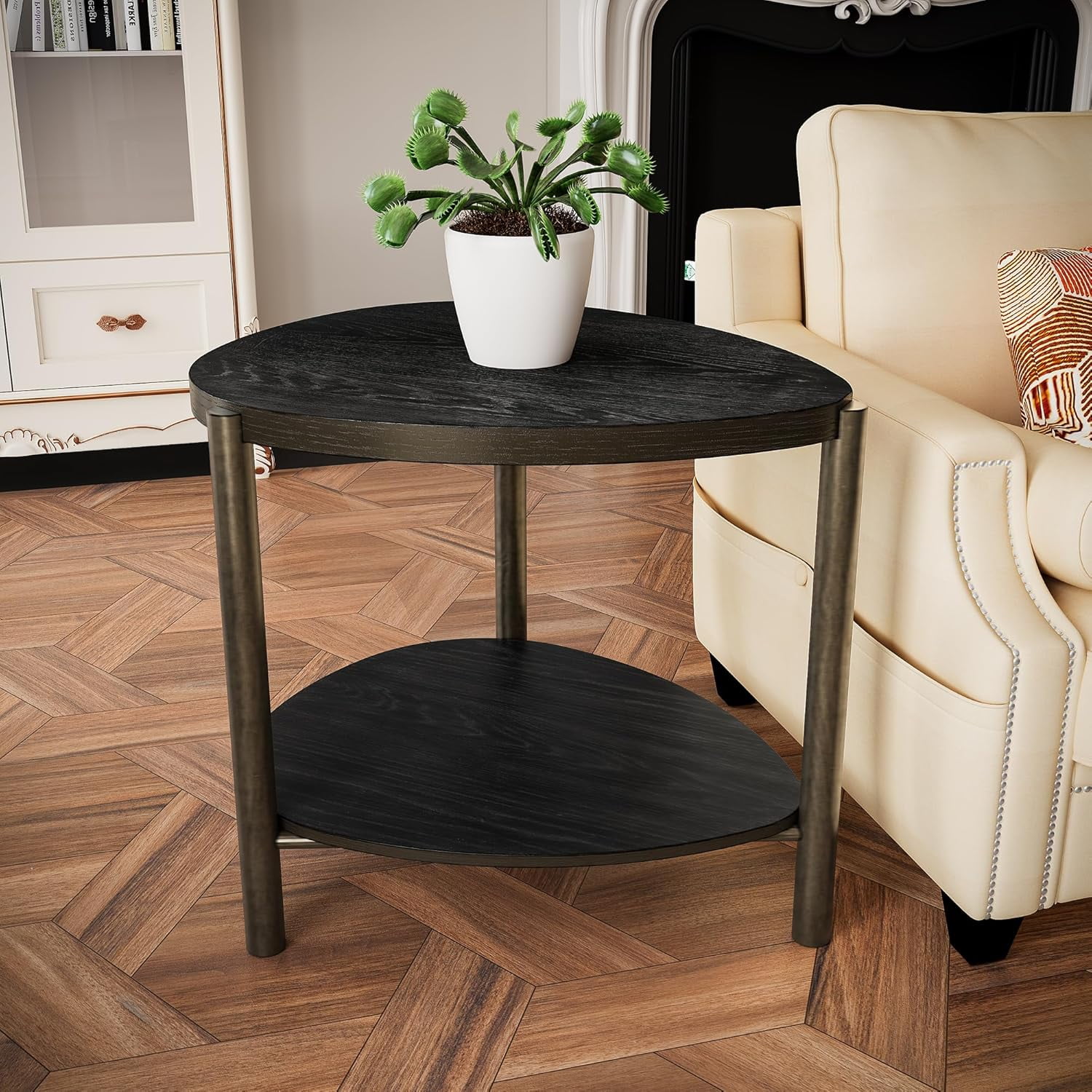 Solid Wood Triangle End Table with Storage Shelf Modern Minimalist Sofa ...