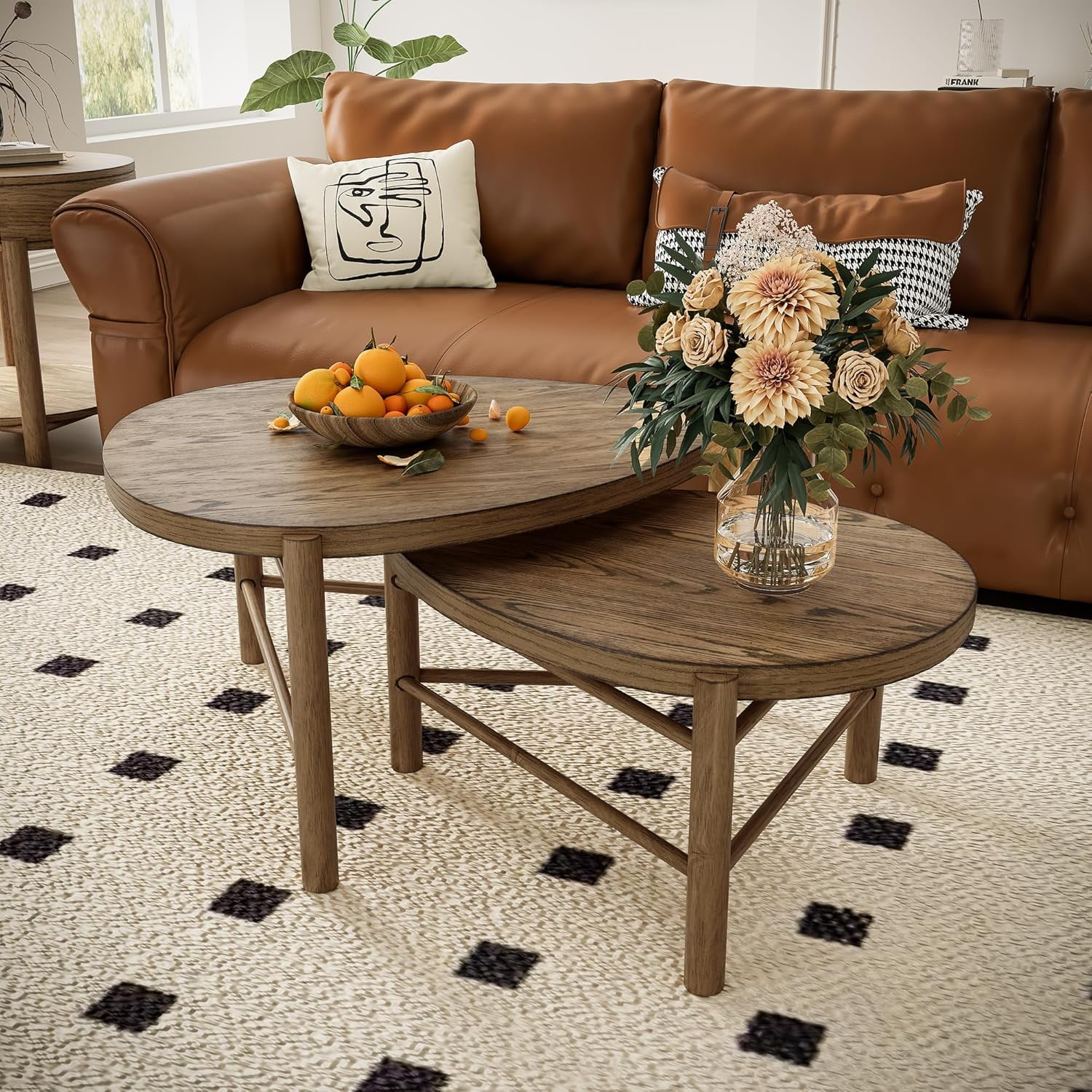 Solid Wood Triangle Nesting Coffee Tables Set of 2 Modern Minimalist ...