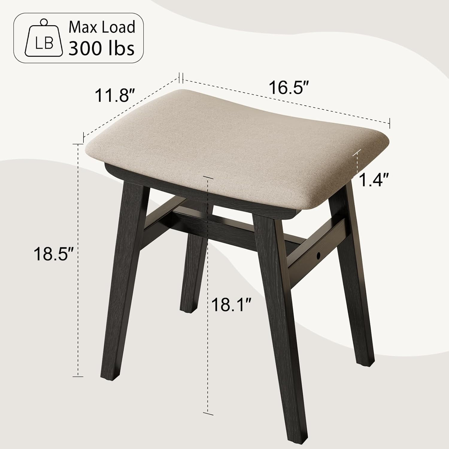 Solid Wood Vanity Stool, Compact Makeup Chair with Saddle Cushion ...