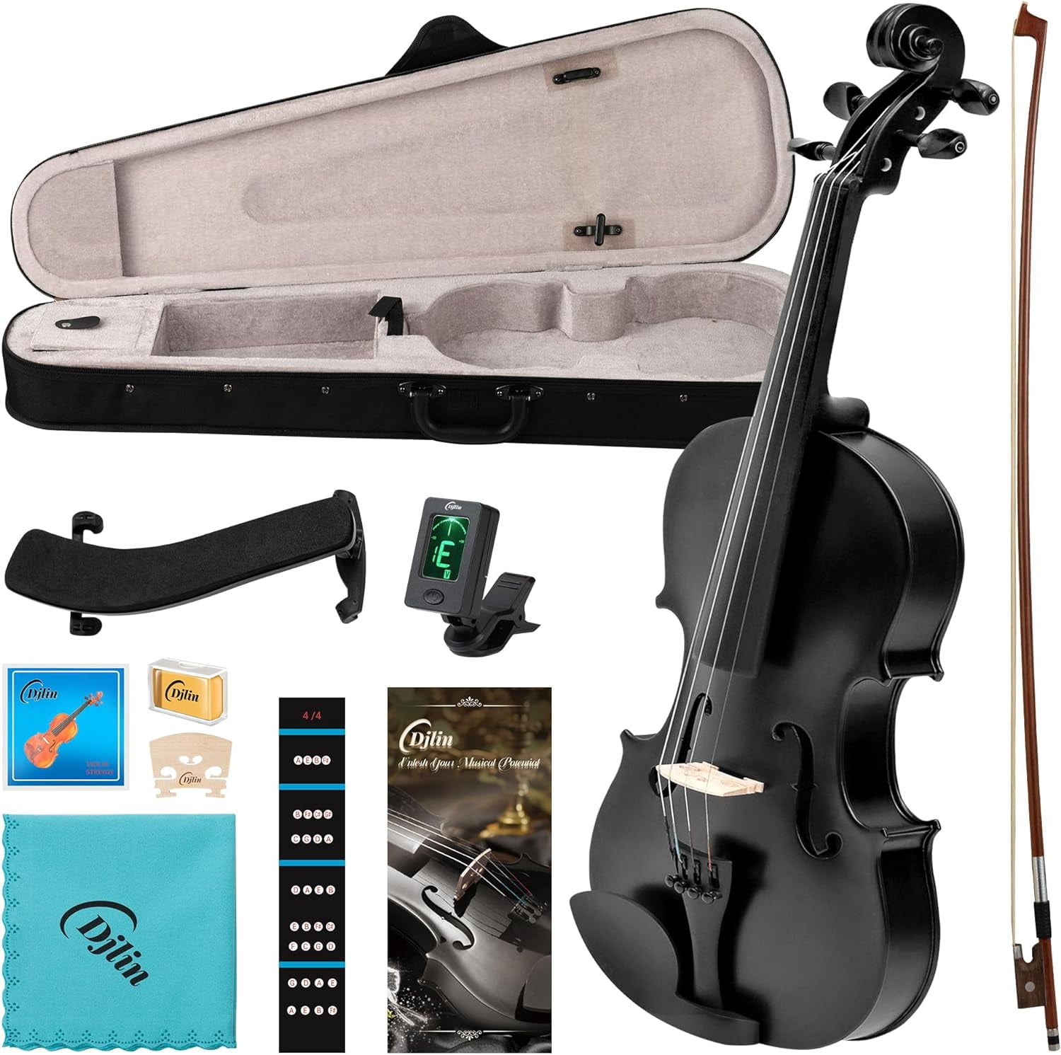 Solid Wood Violin 4/4 Full Size for Adults Beginners, Matte Black ...