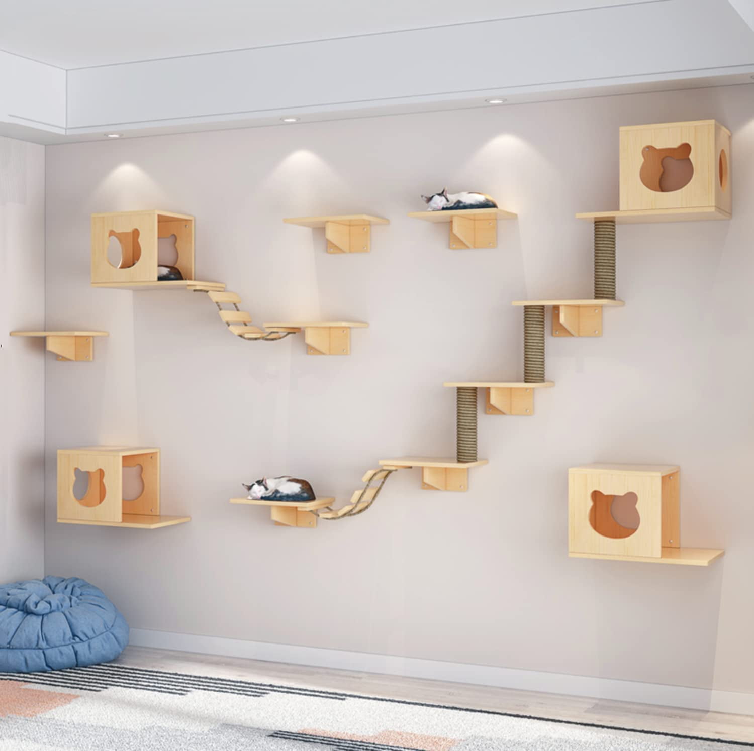 Solid Wood Wall Mounted Carpet-Covered Cat Shelves, Cat Wall Furnitures ...