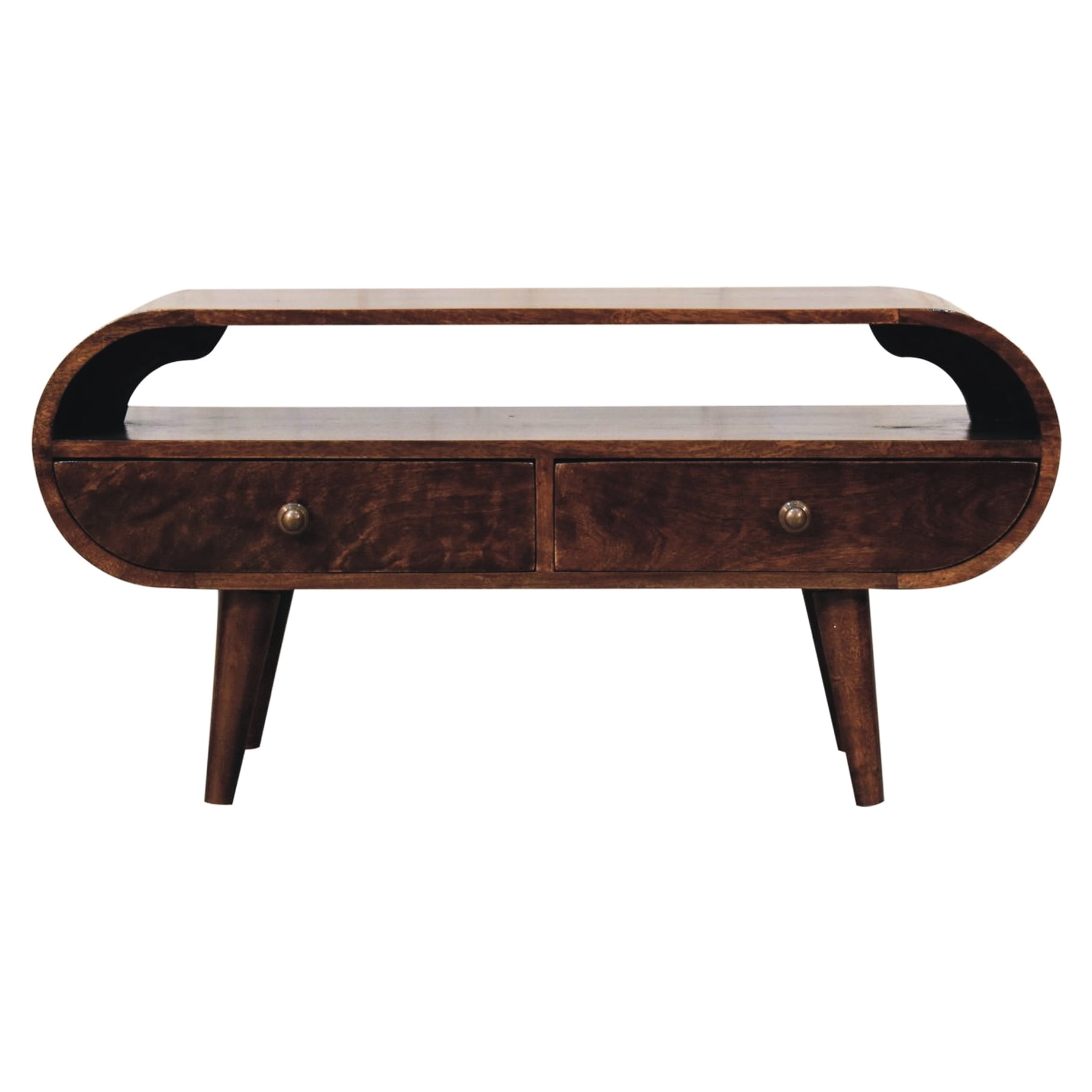Solid Wood Walnut Entertainment Shelf With 2 Drawers And Open Space For ...