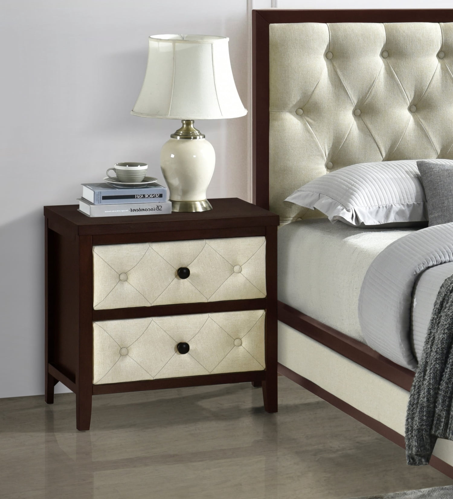 Solid Wood Walnut Finish Nightstand 1pc, Bedside Table Designed with ...