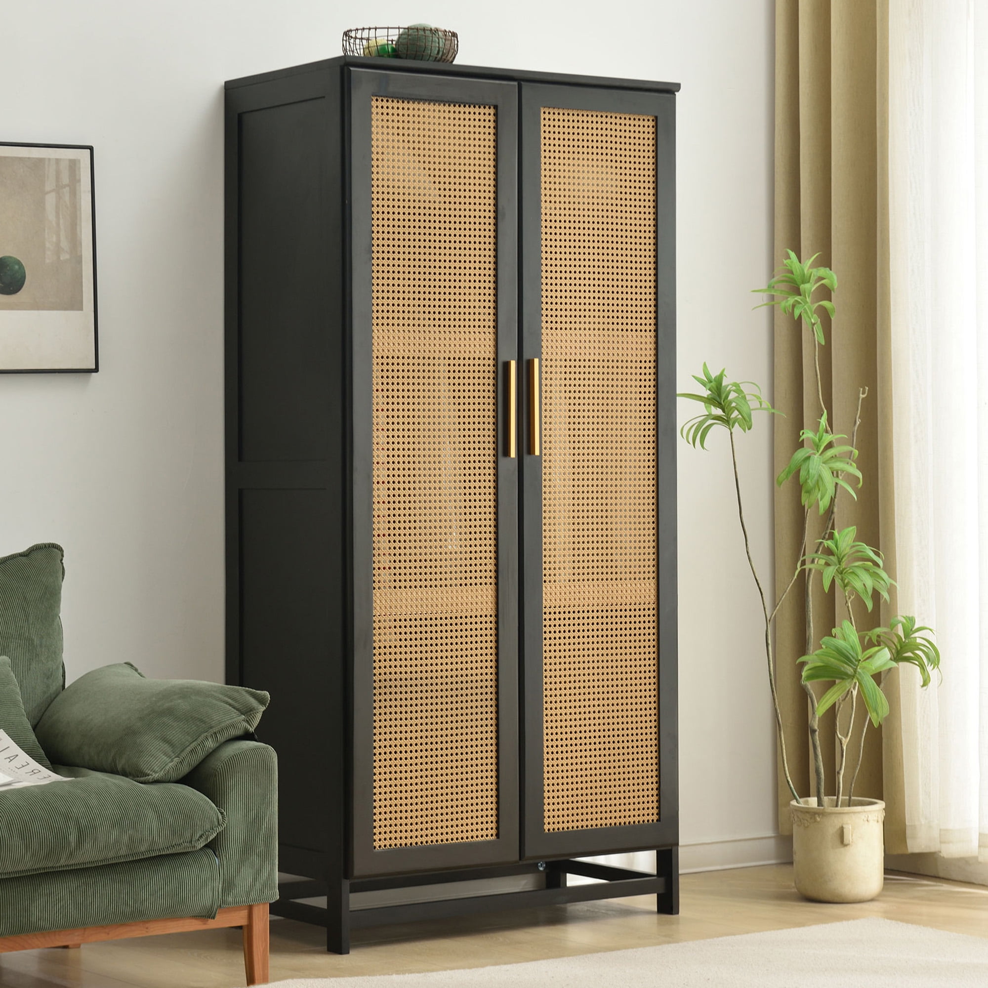 Solid Wood Wardrobe Rattan Doors - Walmart.com