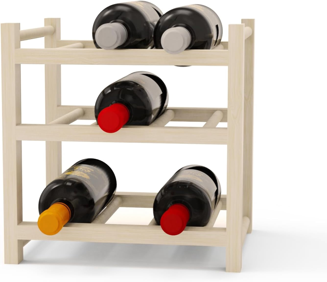 Solid Wood Wine Rack, 9-Bottle 3-Tier Wine Rack, Sturdy & Durable Wine ...