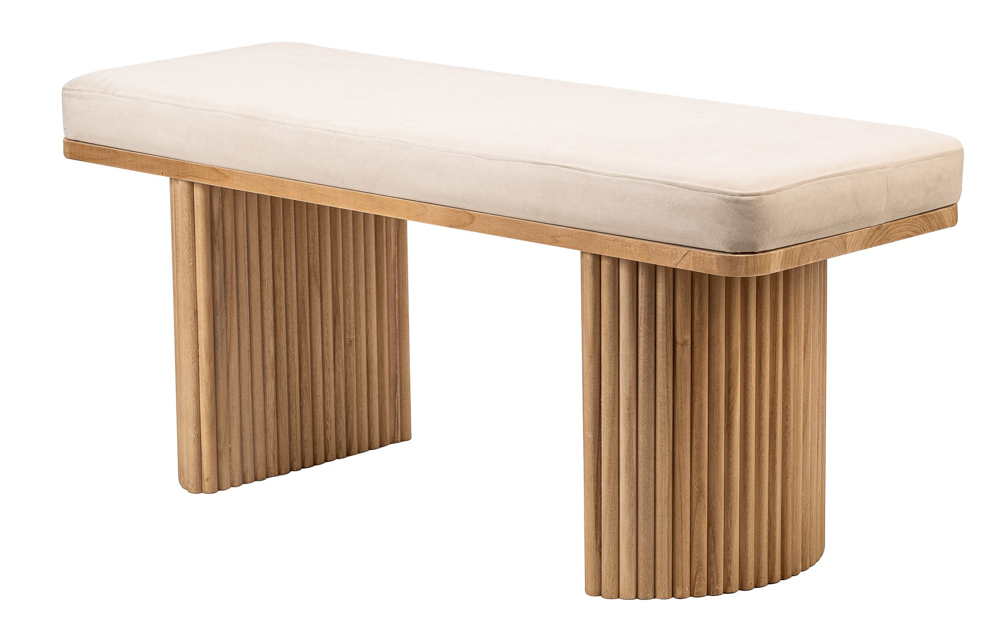 Solid Wood and Beige Velvet Bench Exotic Boho Entryway - Walmart.com