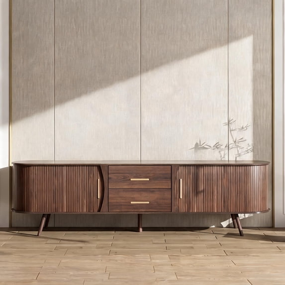 Solid Wood and MDF TV Stand with Storage, Dark Brown – Mid-Century ...