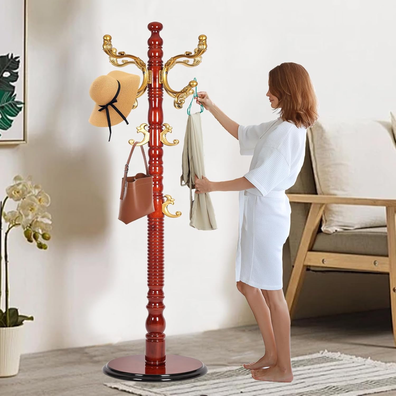 Solid Wooden Coat Rack Stand, Coat Racks Freestanding with 11 Hooks ...