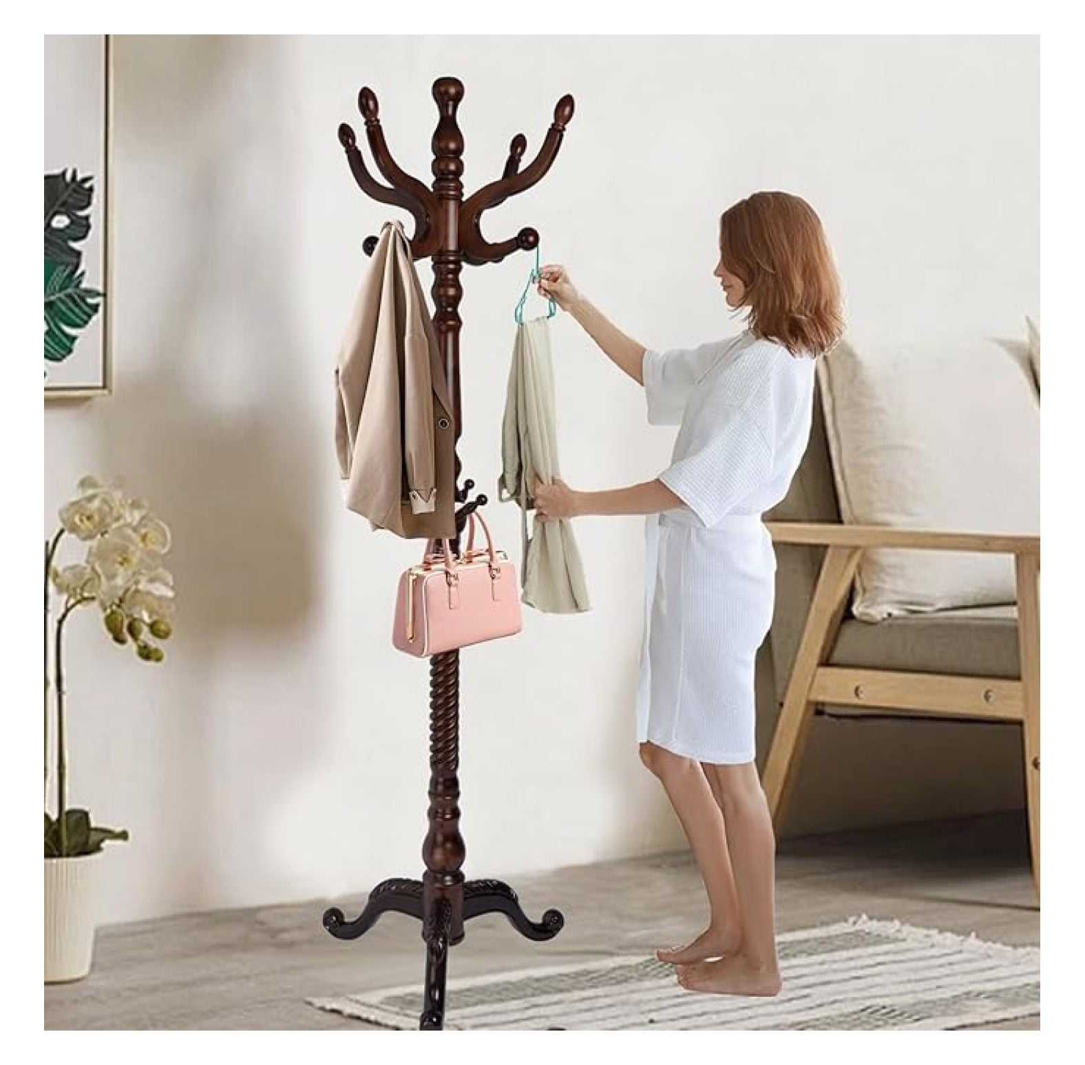 Solid Wooden Coat Rack Stand, Coat Racks Freestanding with 11 , Natural ...