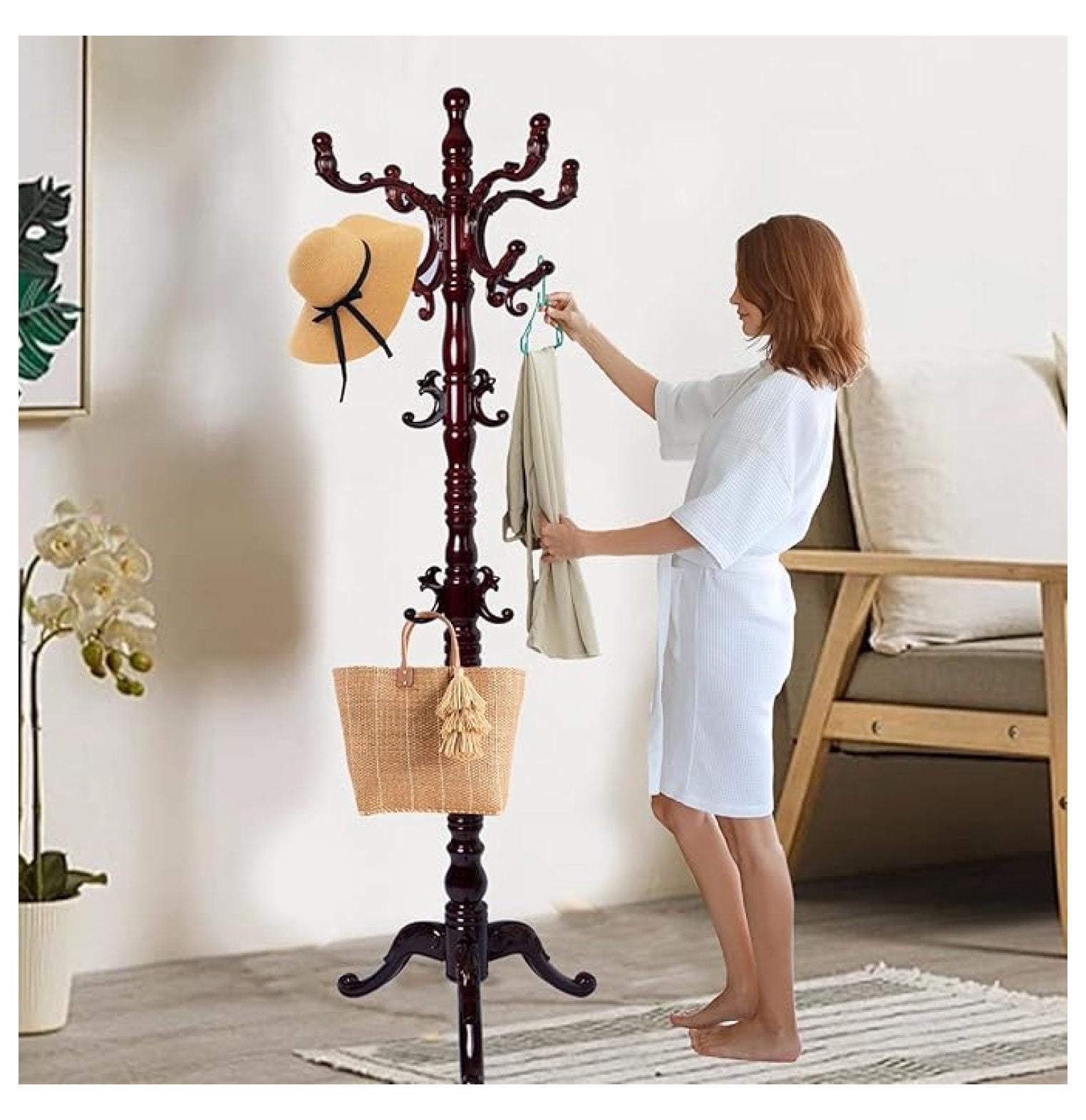 Solid Wooden Coat Rack Stand, Coat Racks Freestanding with 14 , Natural ...