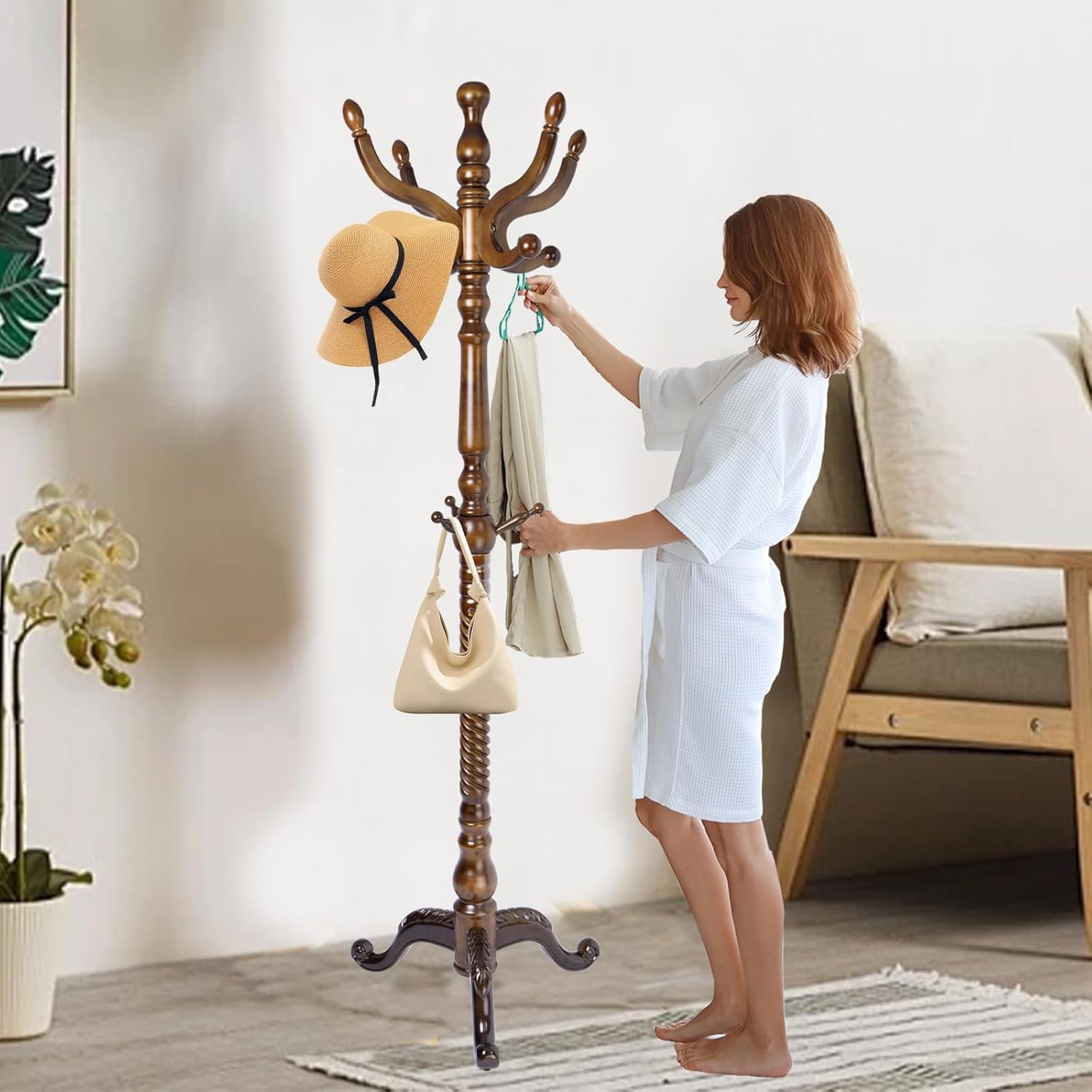 Solid Wooden Coat Rack Stand, Natural Birch, Modern Style, 330 lbs ...