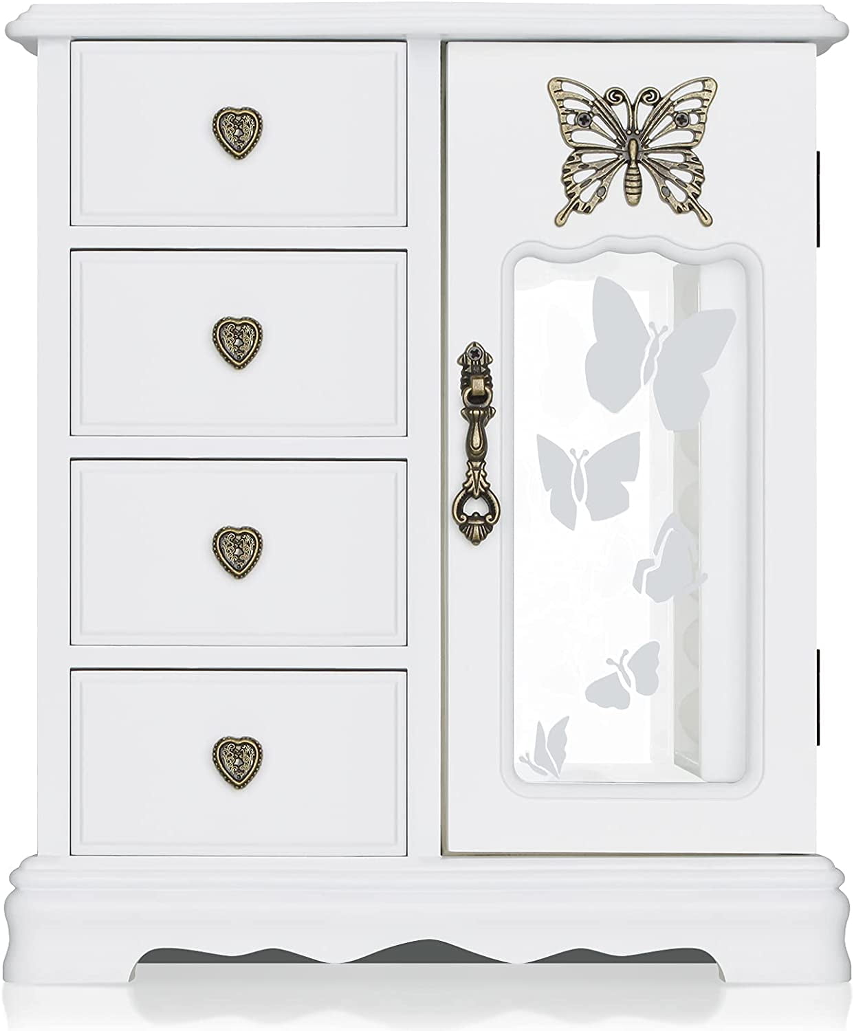 Solid Wooden Jewelry Box Makeup and Organizer Women Ring Storage with 4 ...