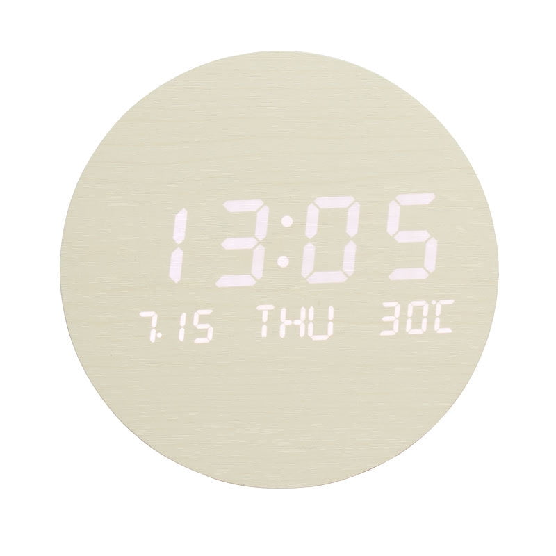 Solid Wooden LED Digital Wall Clocks Table Clock Temperature Date Time ...