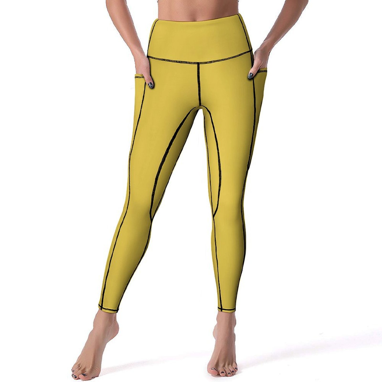Solid Yellow Background Color Image Pants Leggings for Fitness Fitness ...