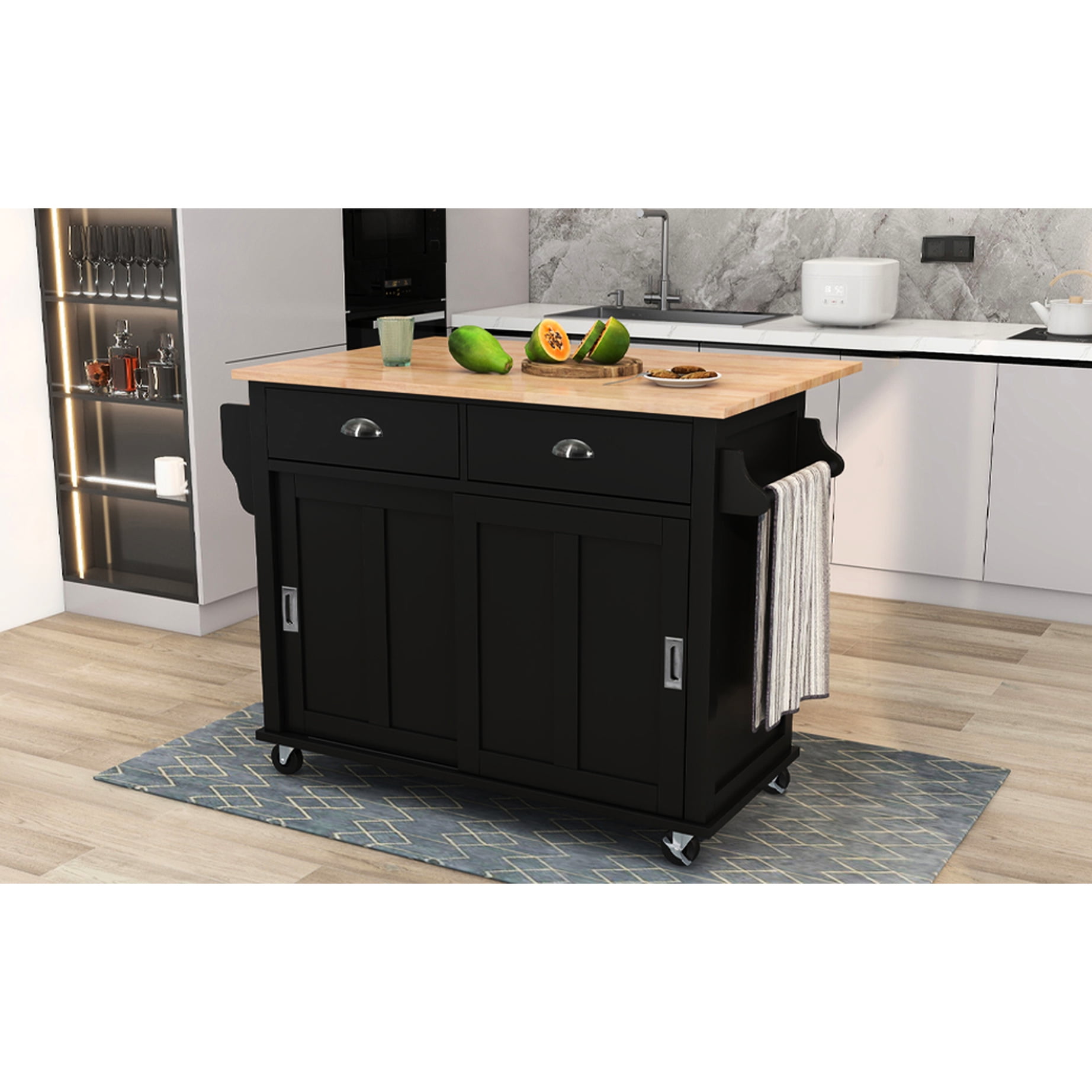 Solid drop - leaf support / Hidden sliding barn door / Locking wheels ...