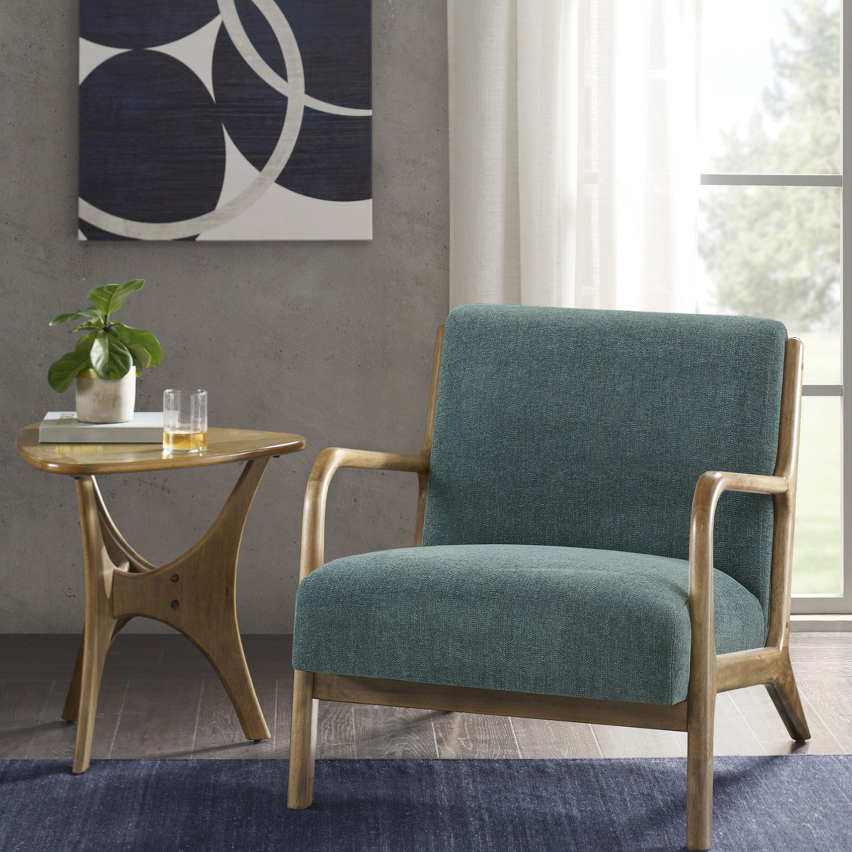Solid rubber wood frame lounge chair, 27.5 inches wide | Textured ...