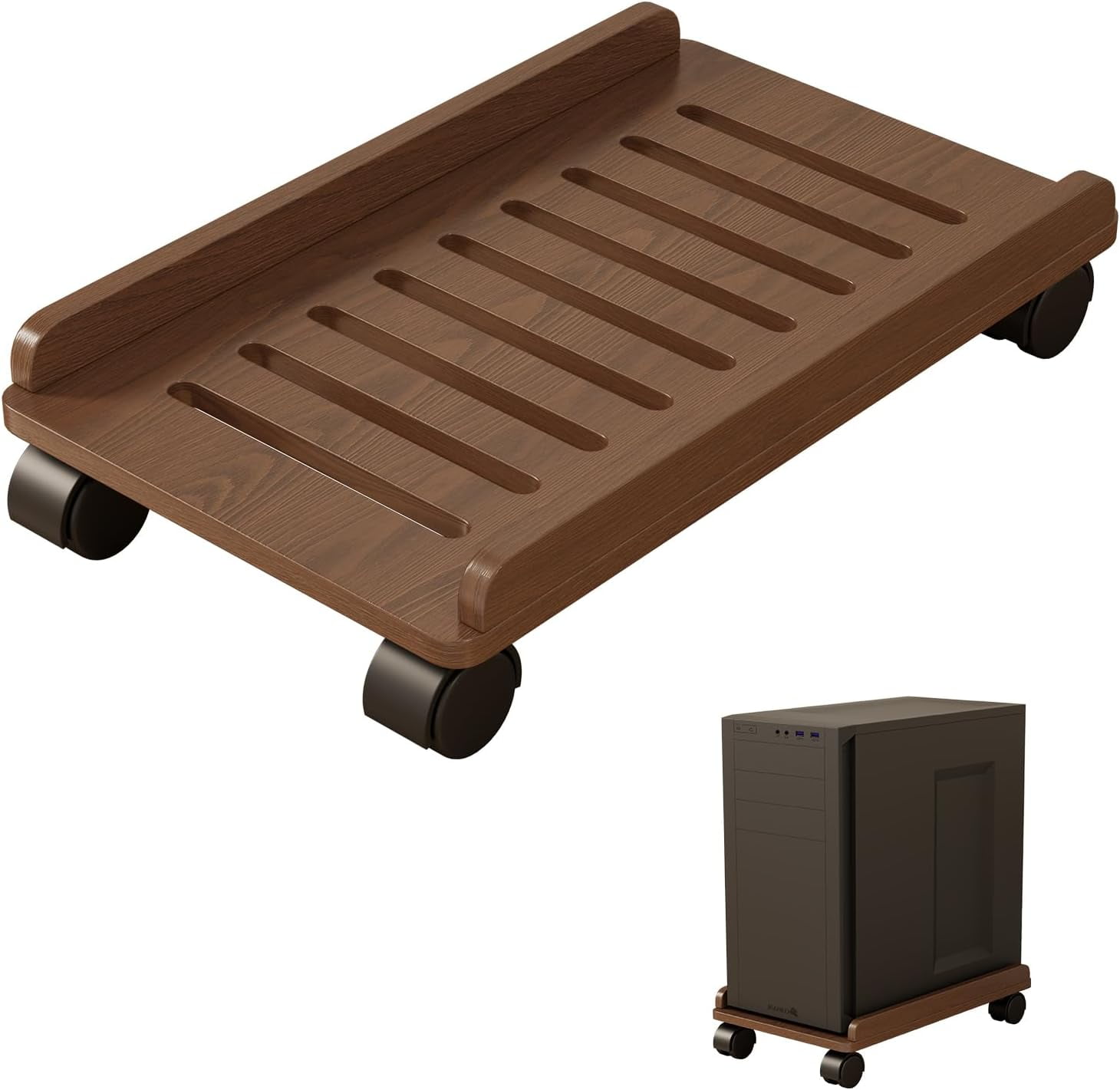 Solid wood Mobile CPU Stand, PC Stand Computer Tower Stand with Locking ...