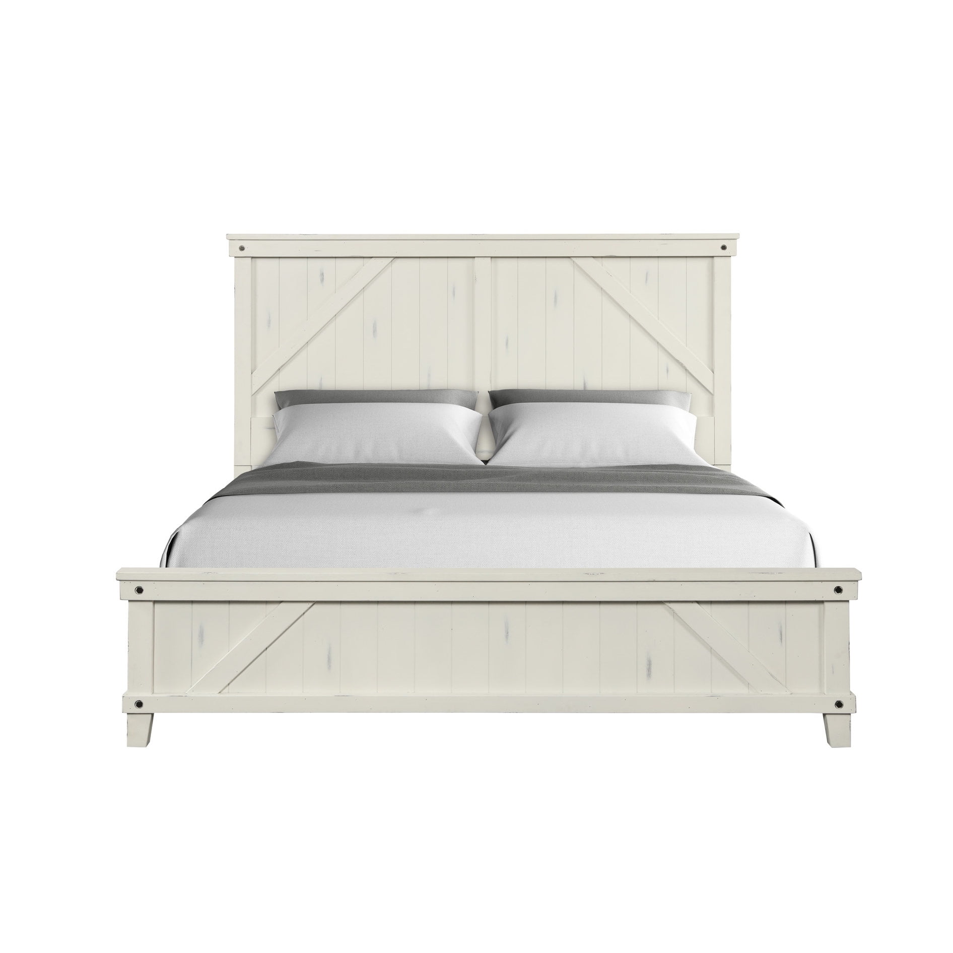 Solid wood and MDF industrial farmhouse king bed with medium ...
