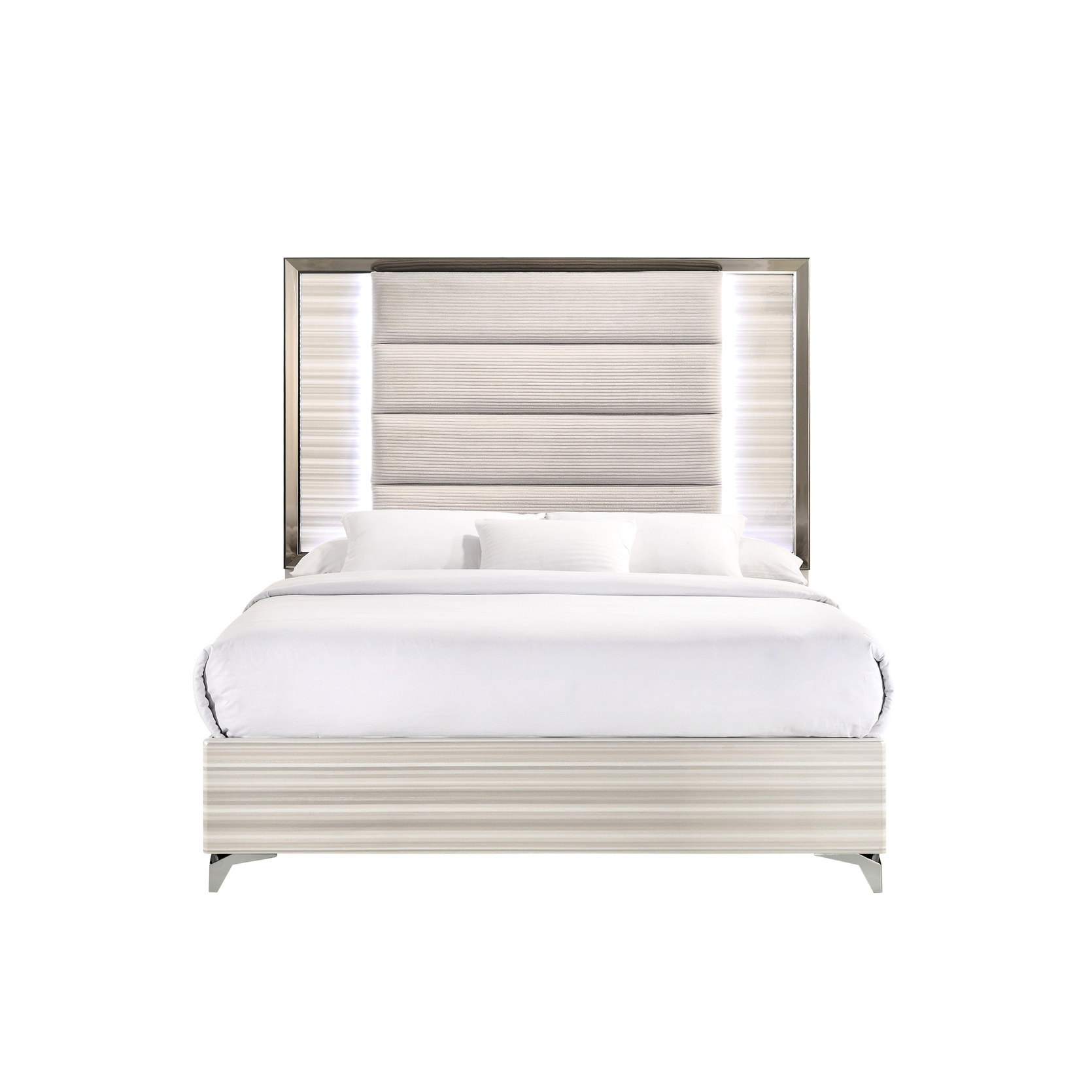 Solid wood construction with 14 slats | Modern white queen bed with ...