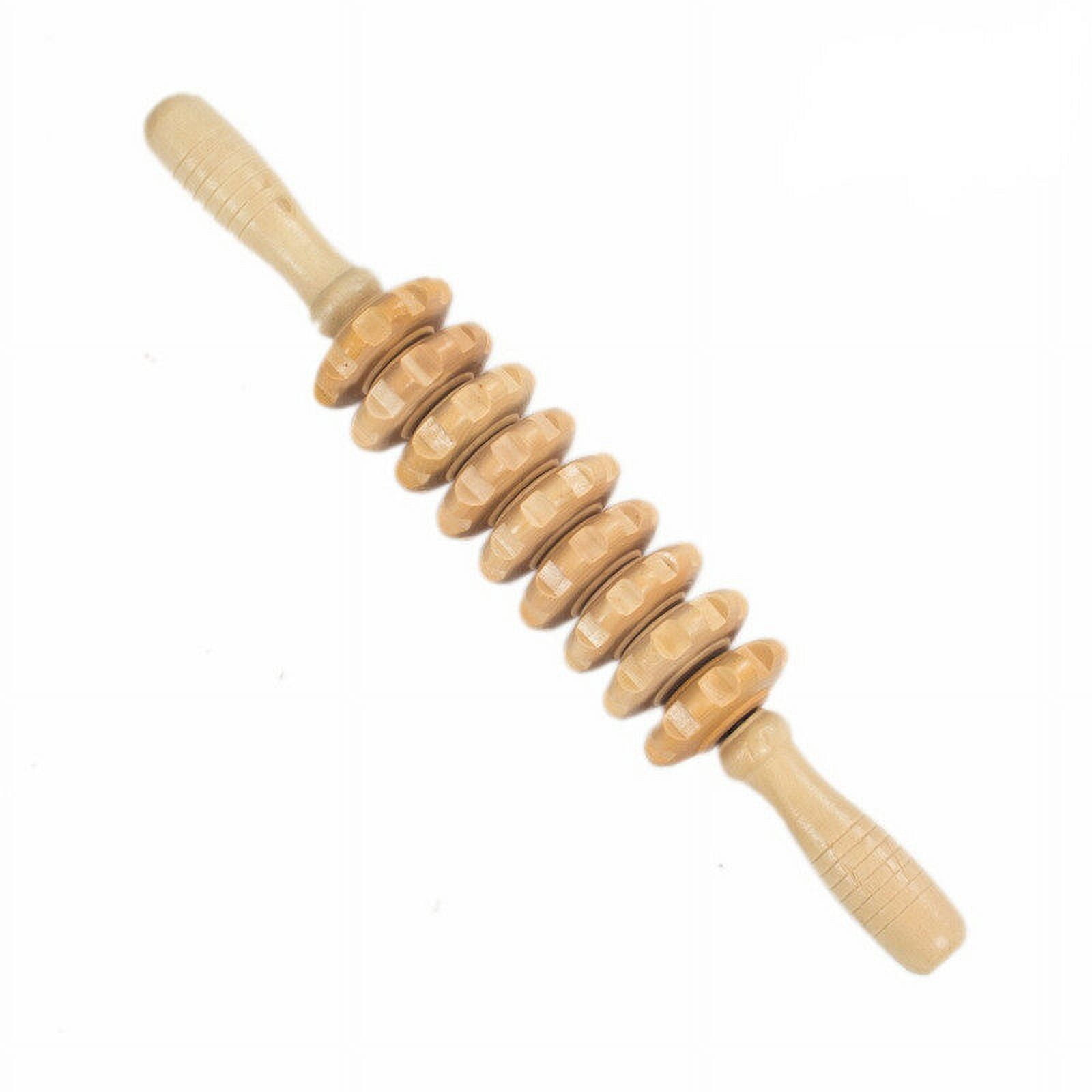 Solid wood curved handle roller manual massager cervical spine back ...