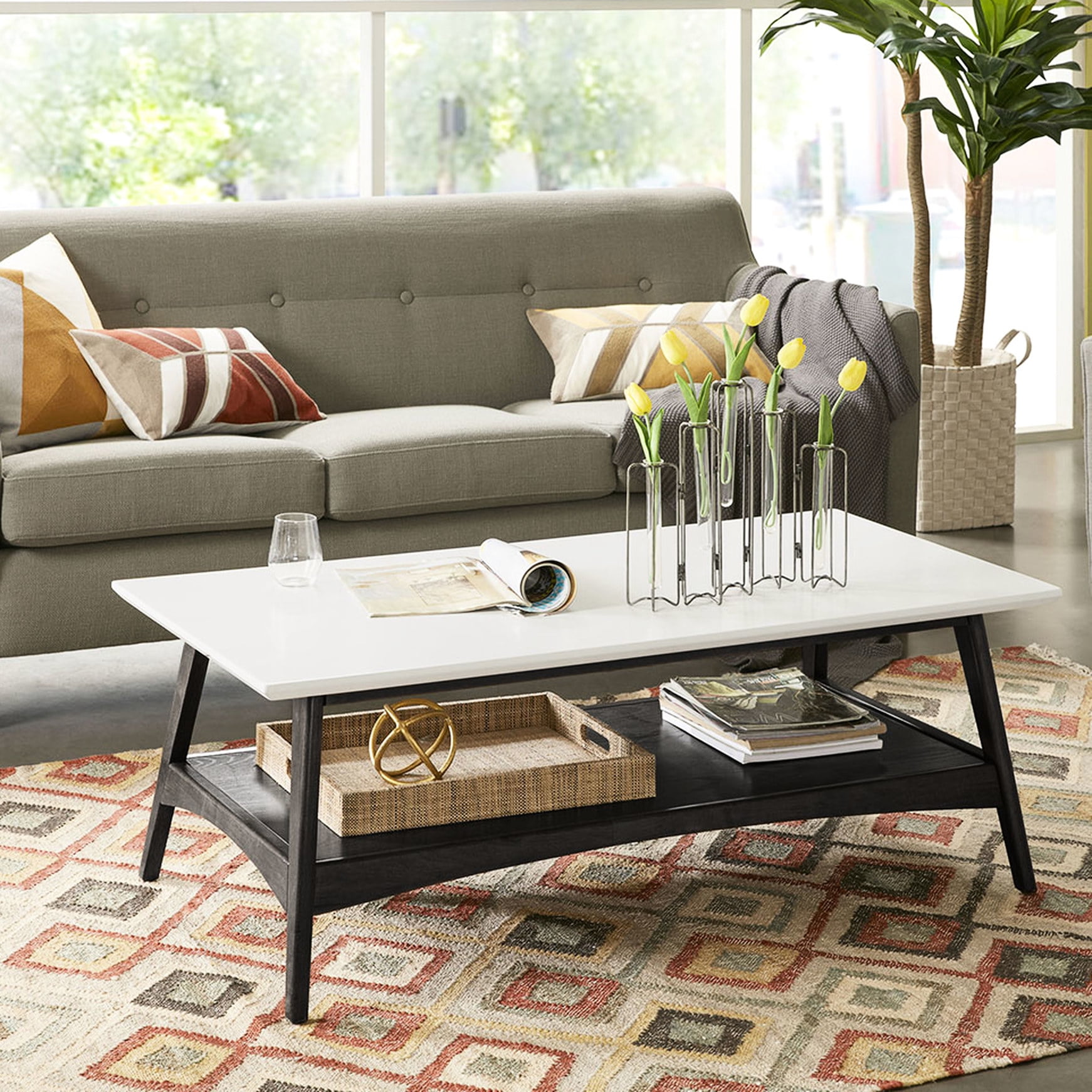 Solid wood frame and legs - Storage under table - Living room setting ...