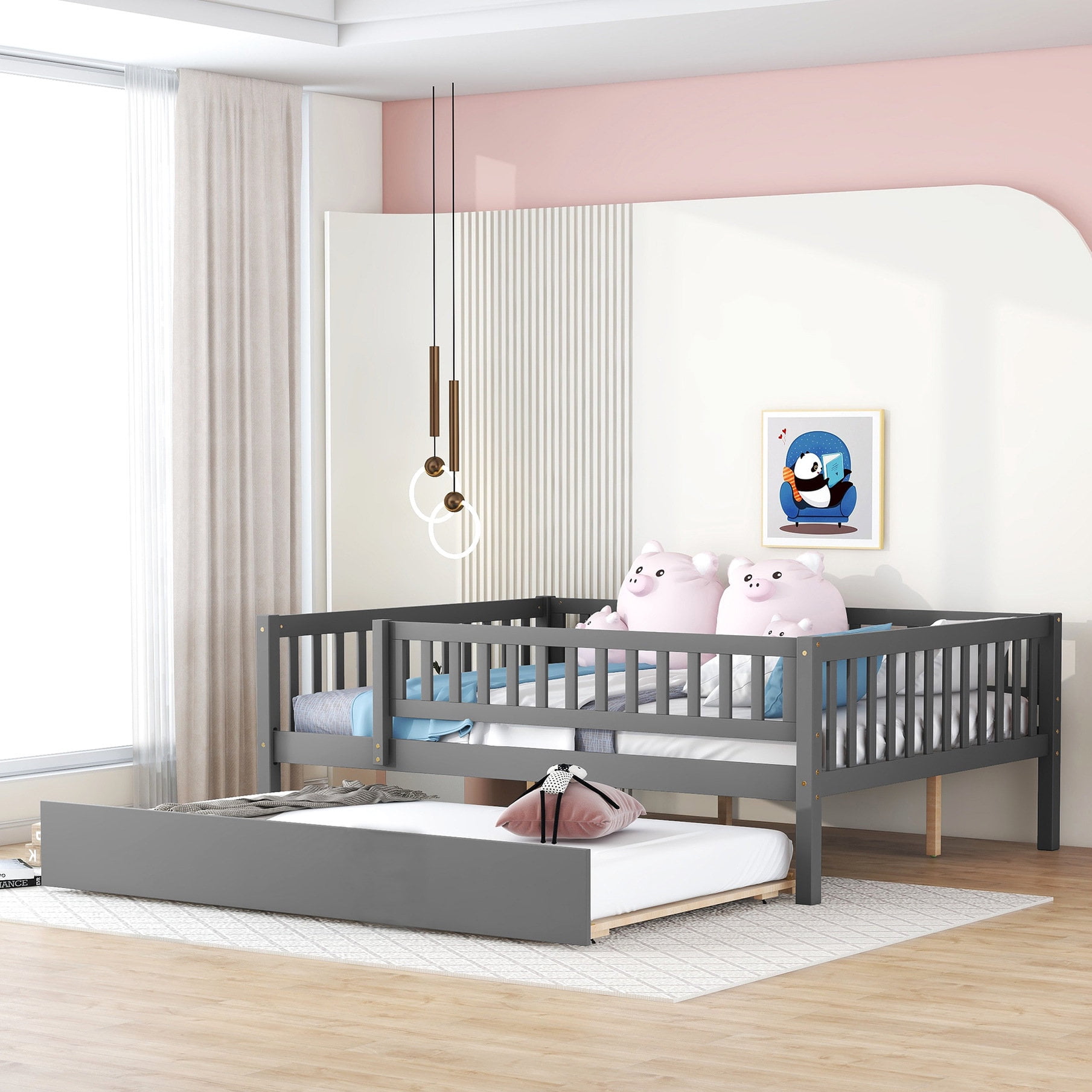 Solid wood full-size daybed with trundle and fence - Keep safe and add ...