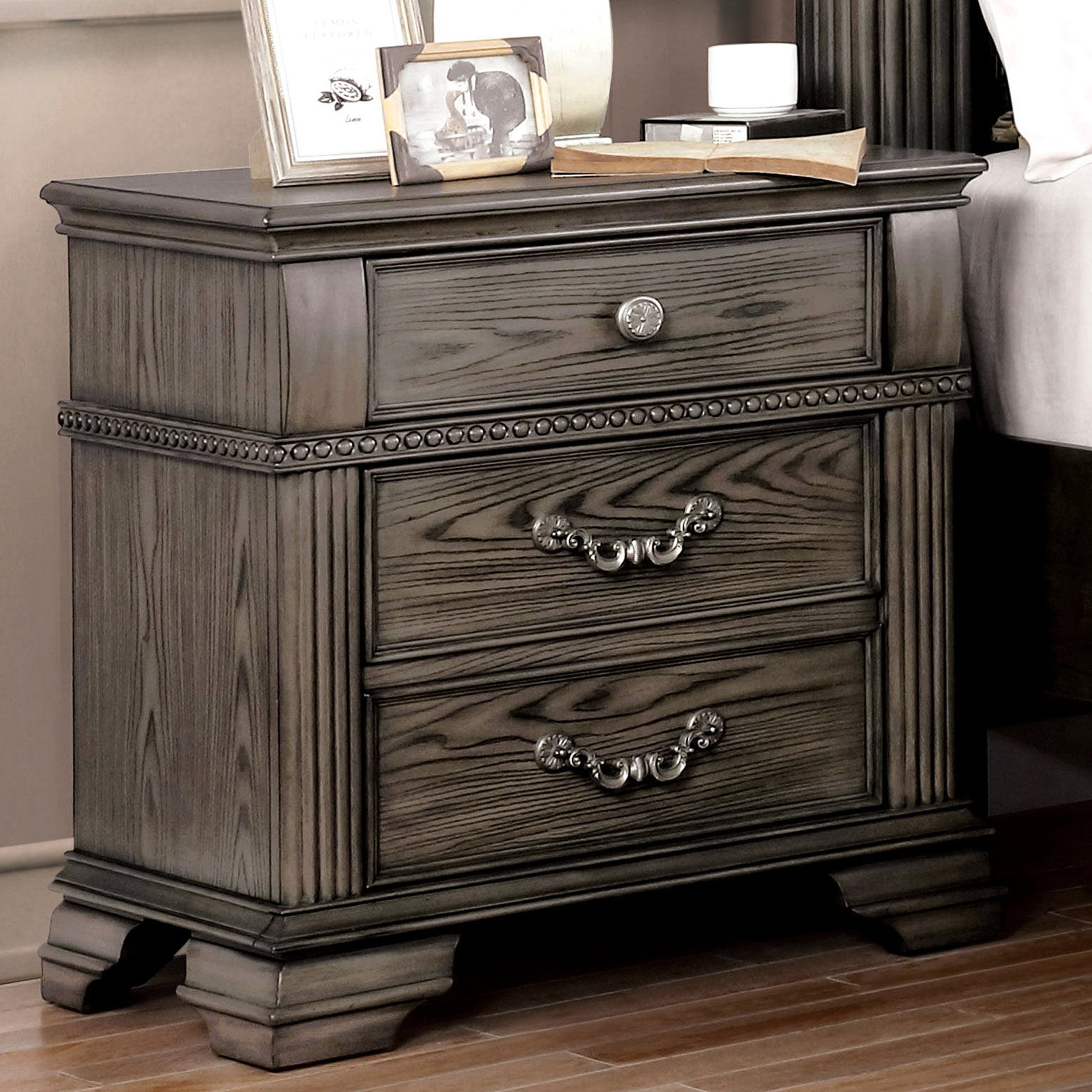Solid wood gray nightstand with traditional elements | Create a classic ...