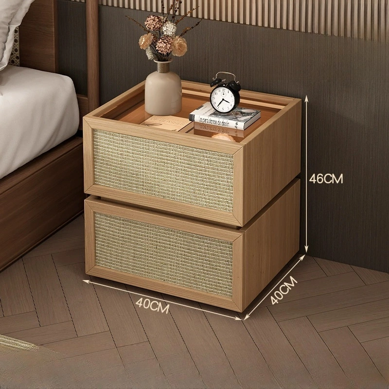 Solid wood rattan cloth free installation nightstand simple modern ...
