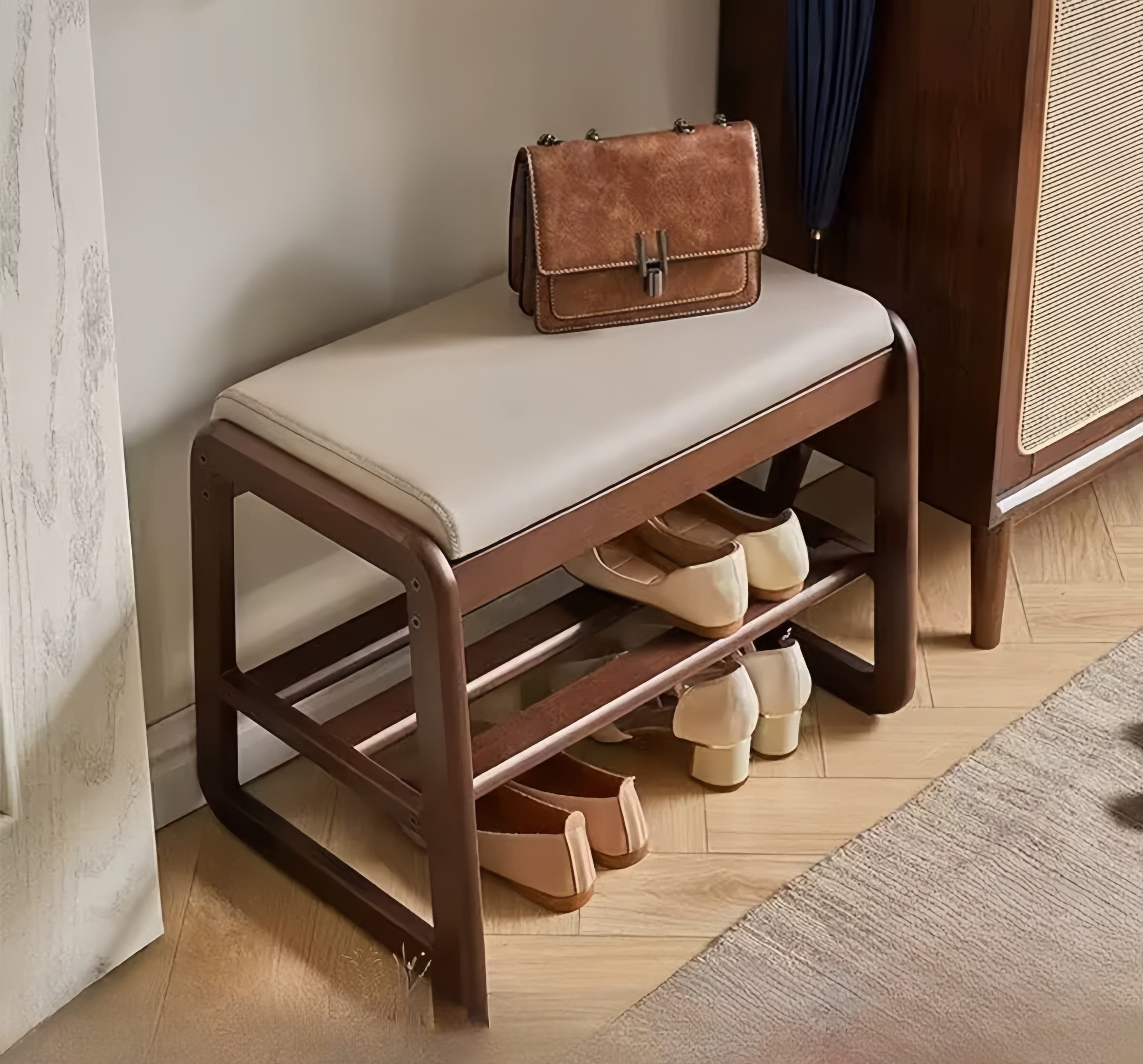 Solid wood shoeshine stool home entry shoeshine stool soft package ...